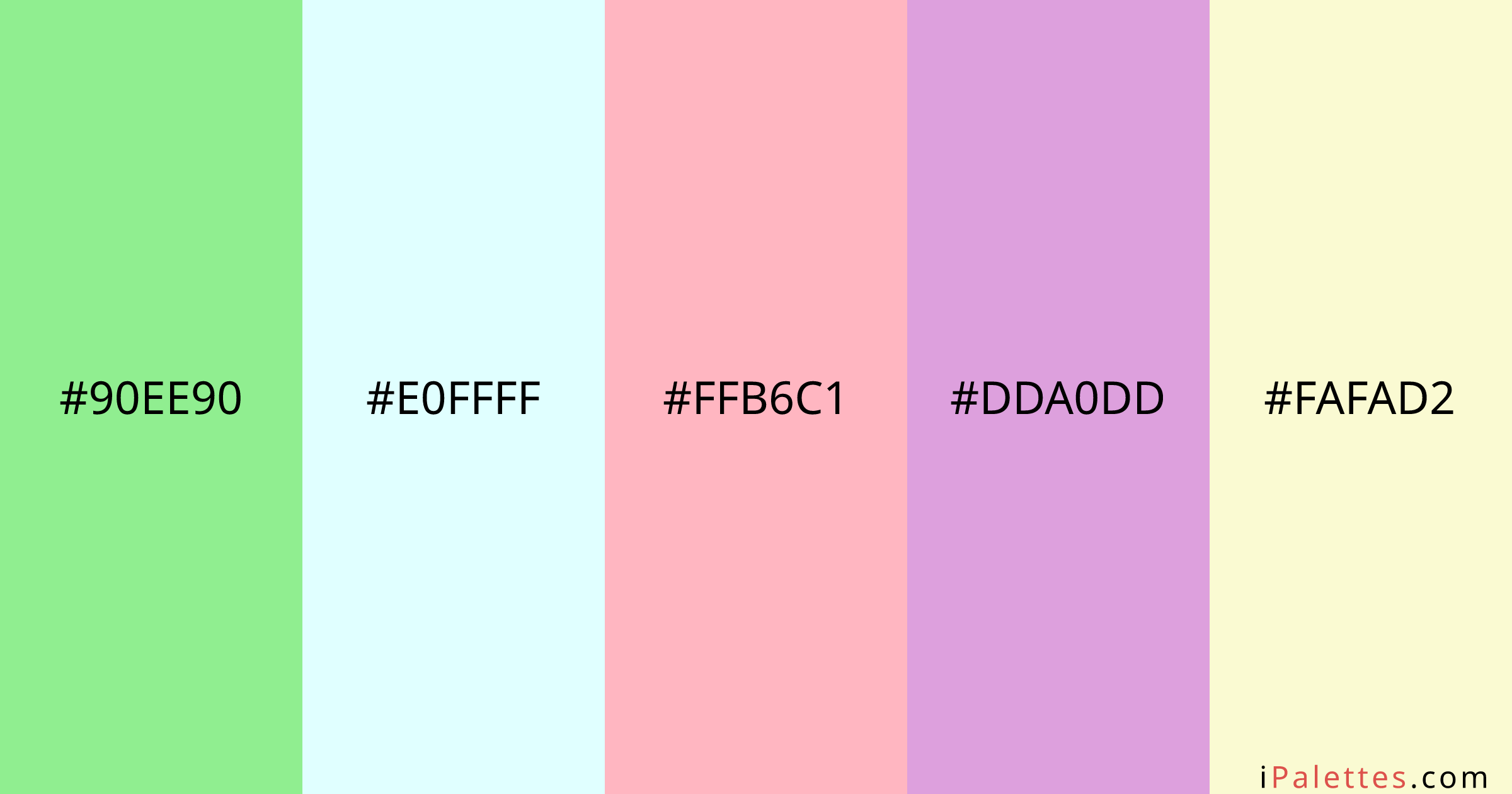 Spring Color Palette and colors #90EE90 #E0FFFF #FFB6C1 #DDA0DD #FAFAD2 ...