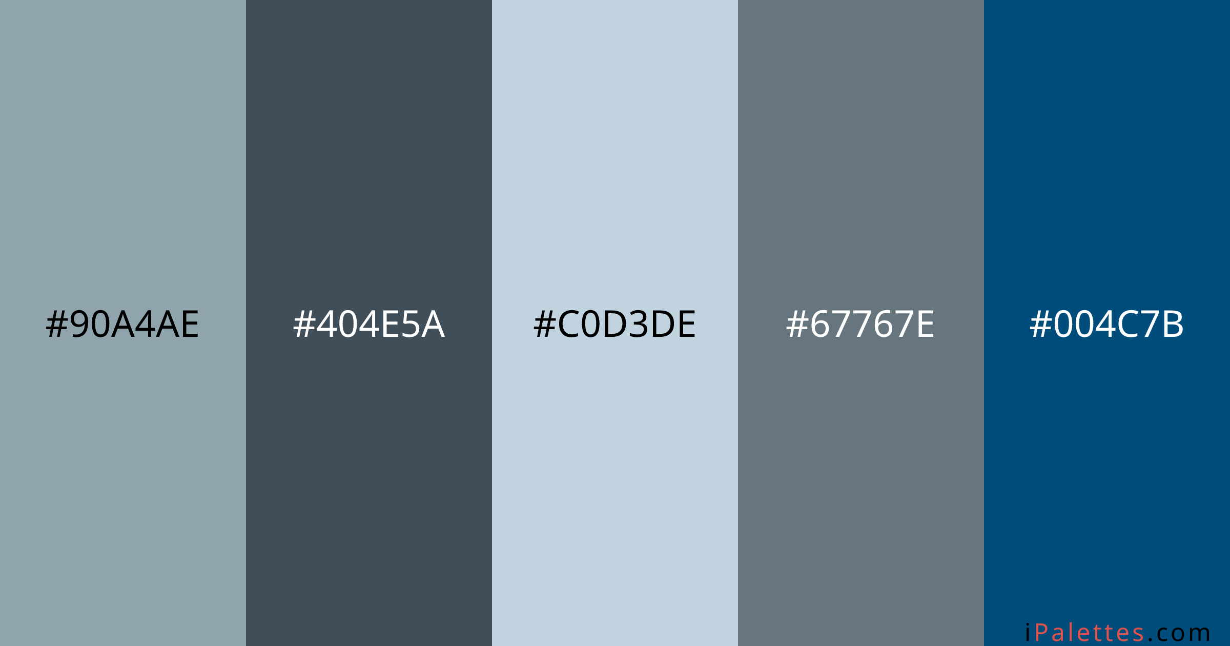 Winter Color Palette and colors #90a4ae #404e5a #c0d3de #67767e #004c7b ...