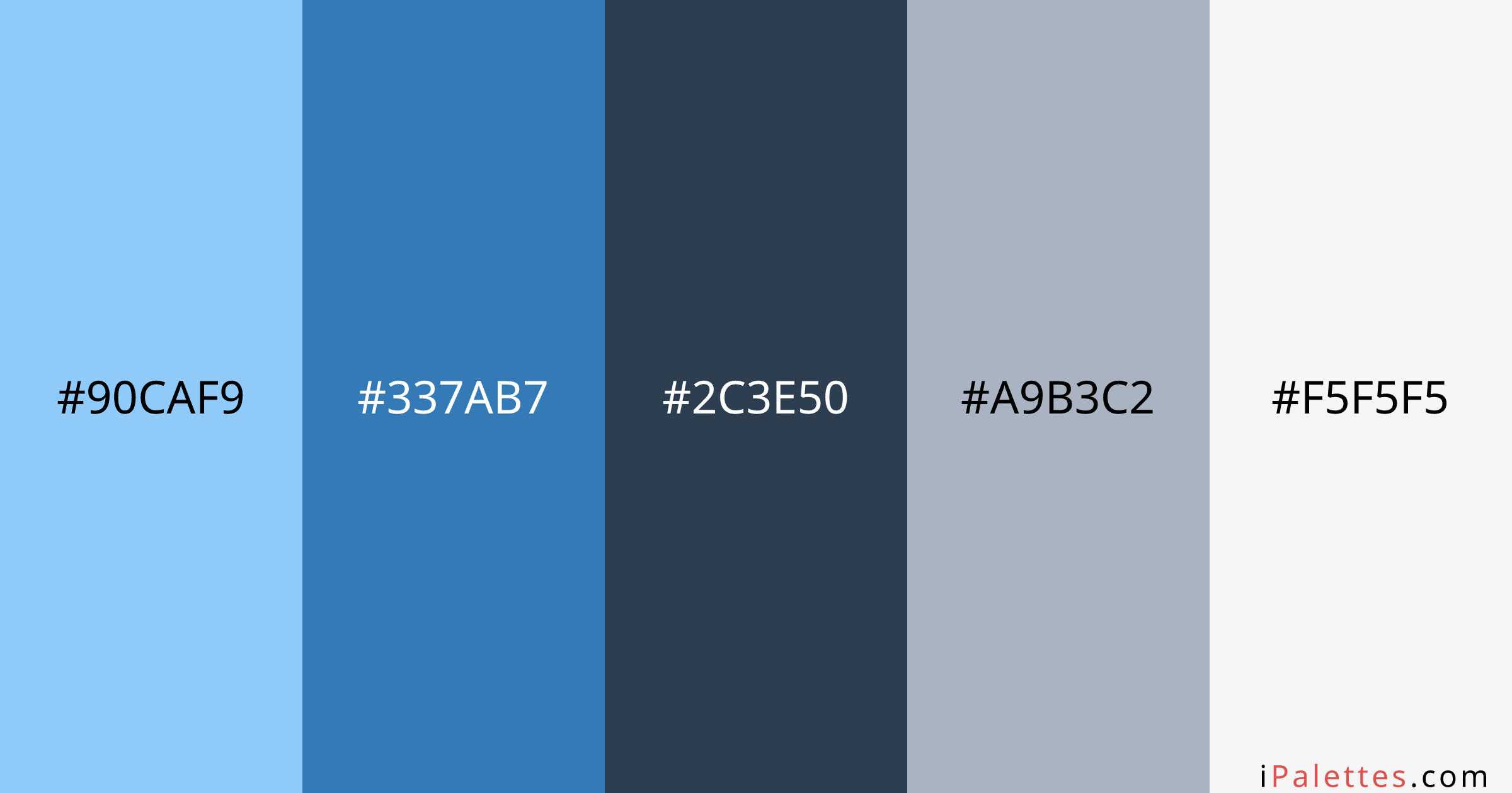 Winter Color Palette and colors #90caf9 #337ab7 #2c3e50 #a9b3c2 #f5f5f5 ...