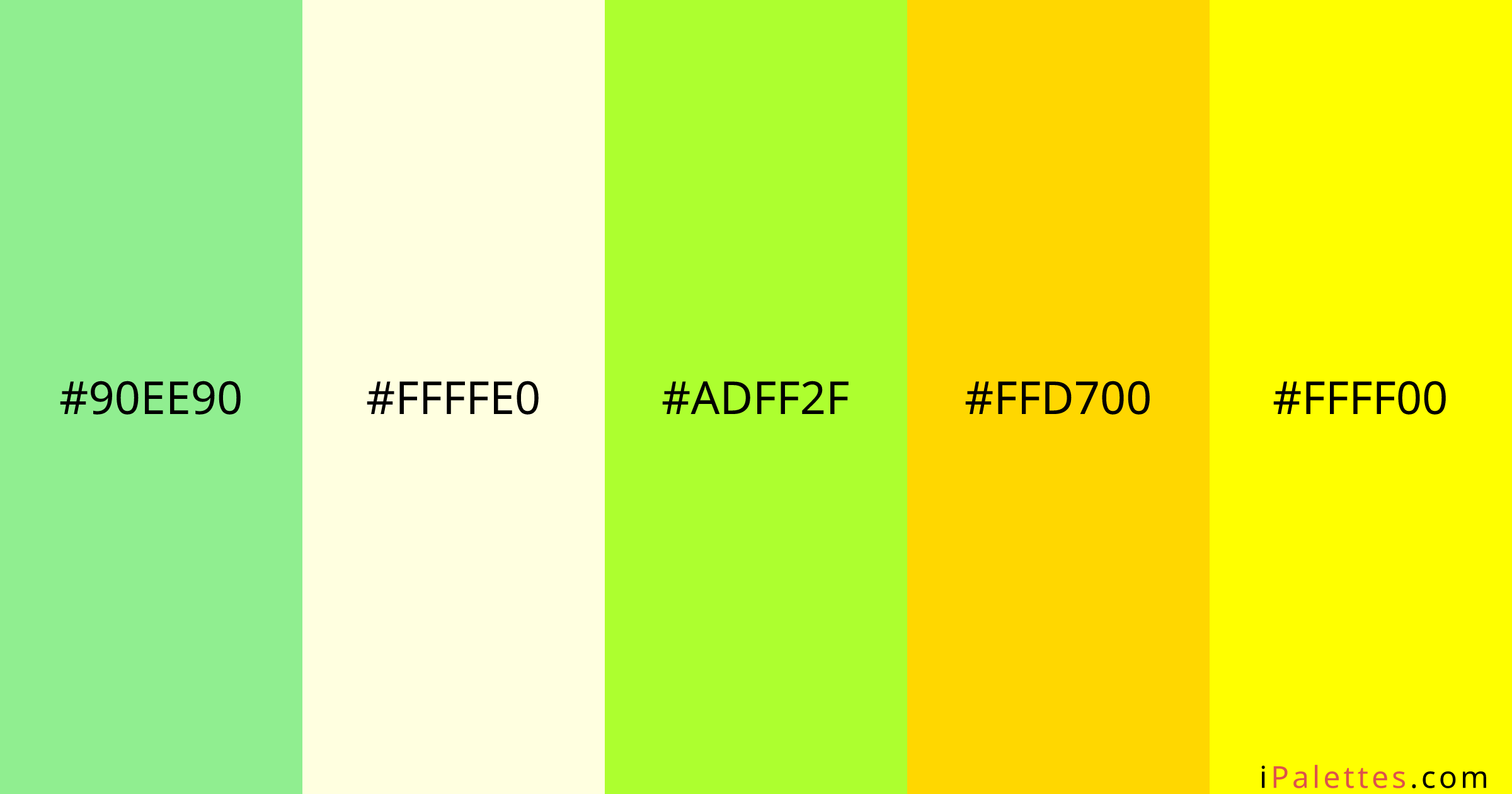 Green to yellow Color Palette and colors #90ee90 #ffffe0 #adff2f # ...