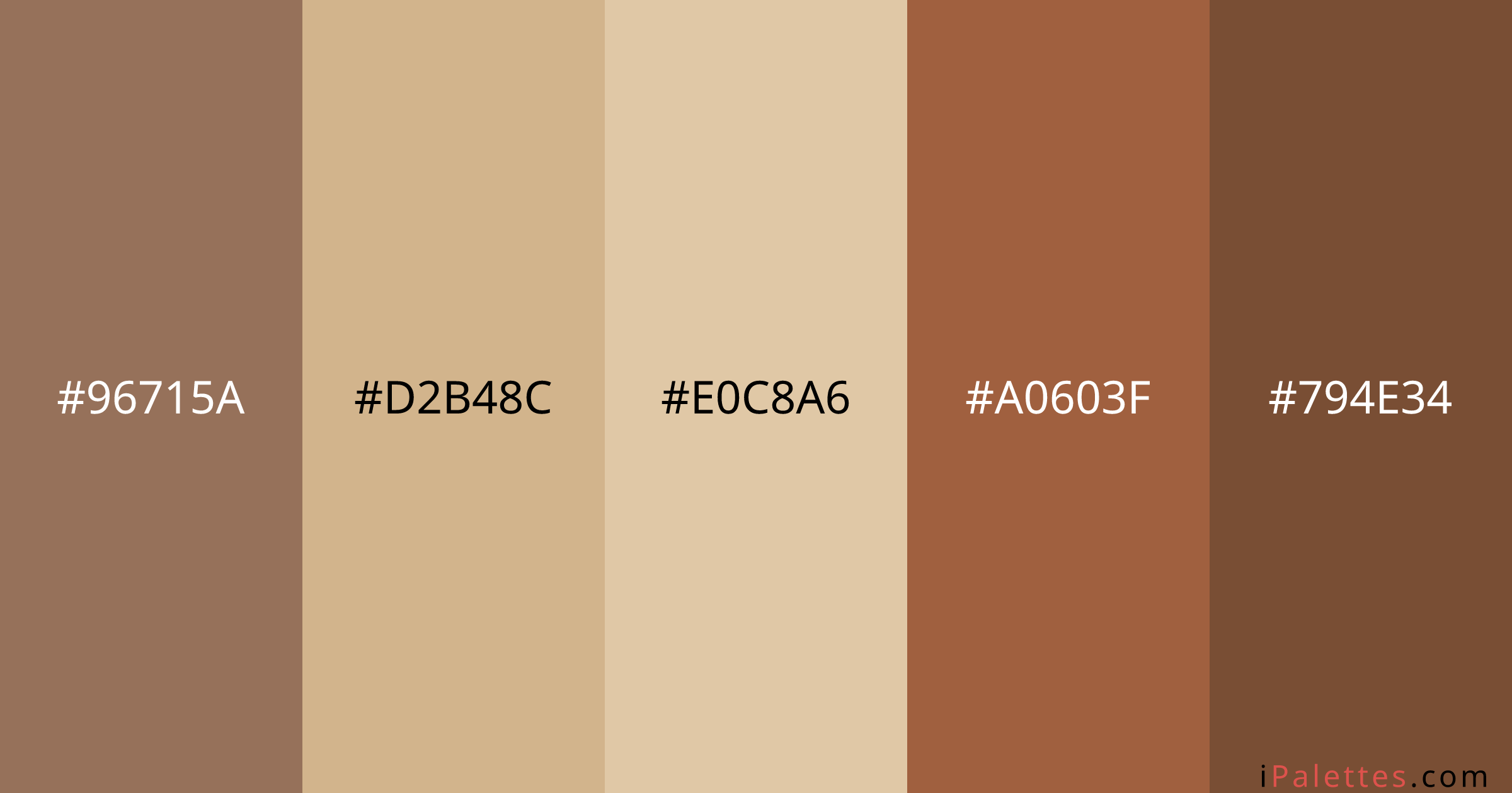 Asher Palettes Color Palette and colors #96715a #d2b48c #e0c8a6 #a0603f ...