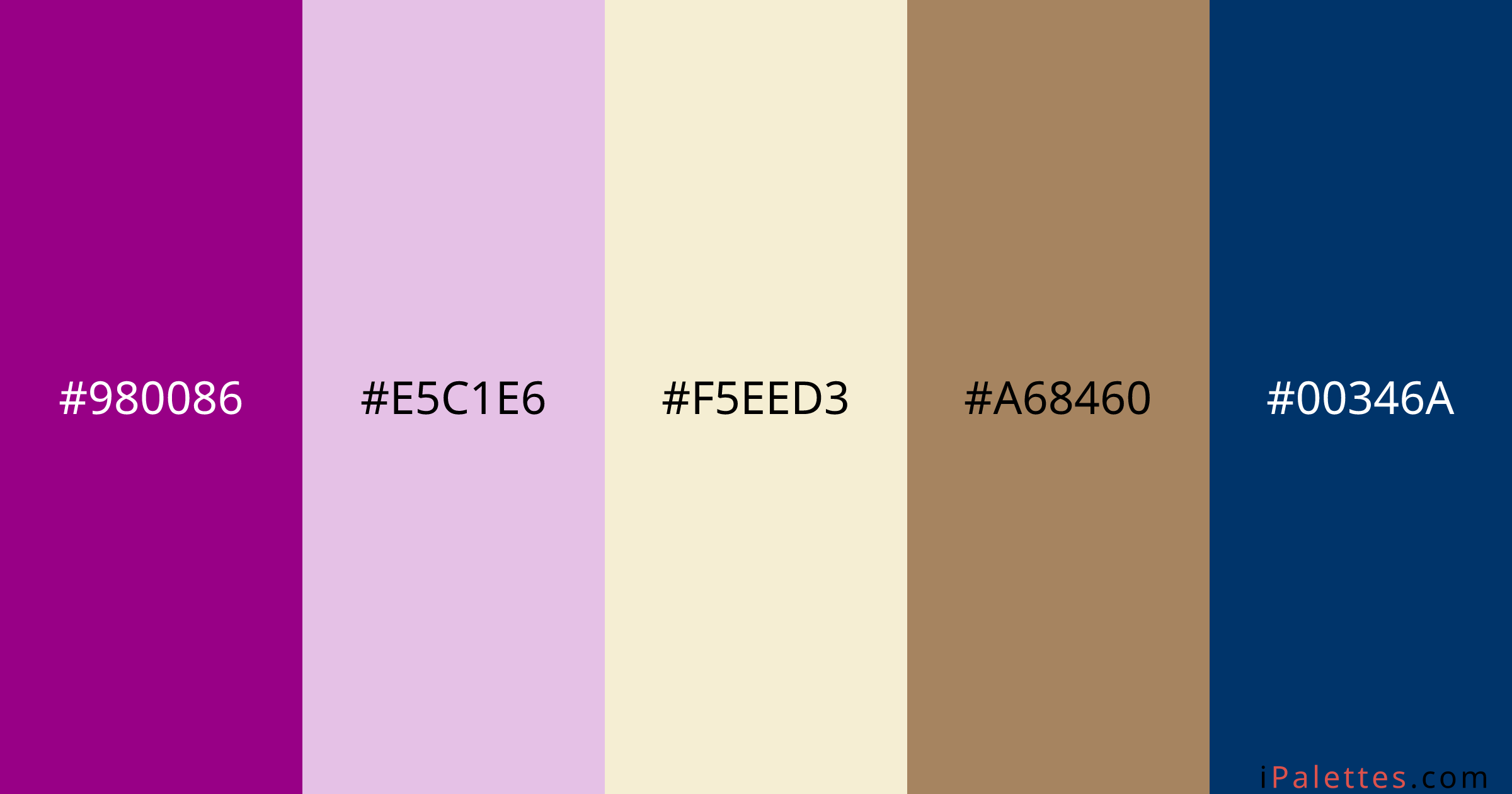 Coraline Color Palette and colors #980086 #e5c1e6 #f5eed3 #a68460 ...