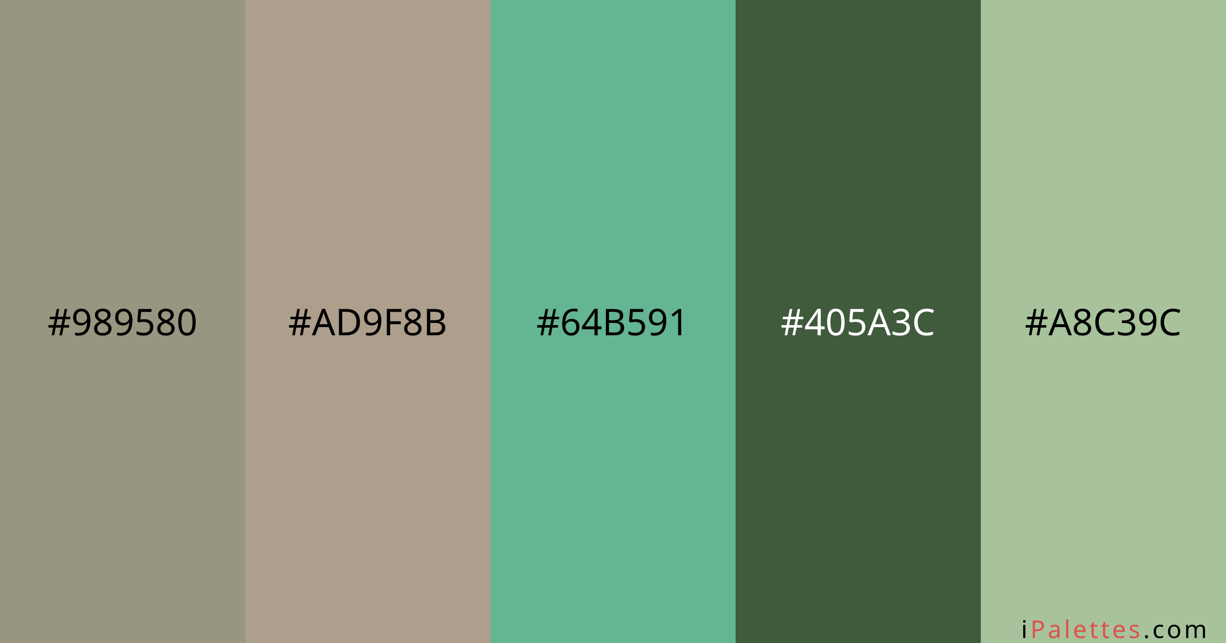 Element Nature Color Palette and colors #989580 #ad9f8b #64b591 #405a3c ...