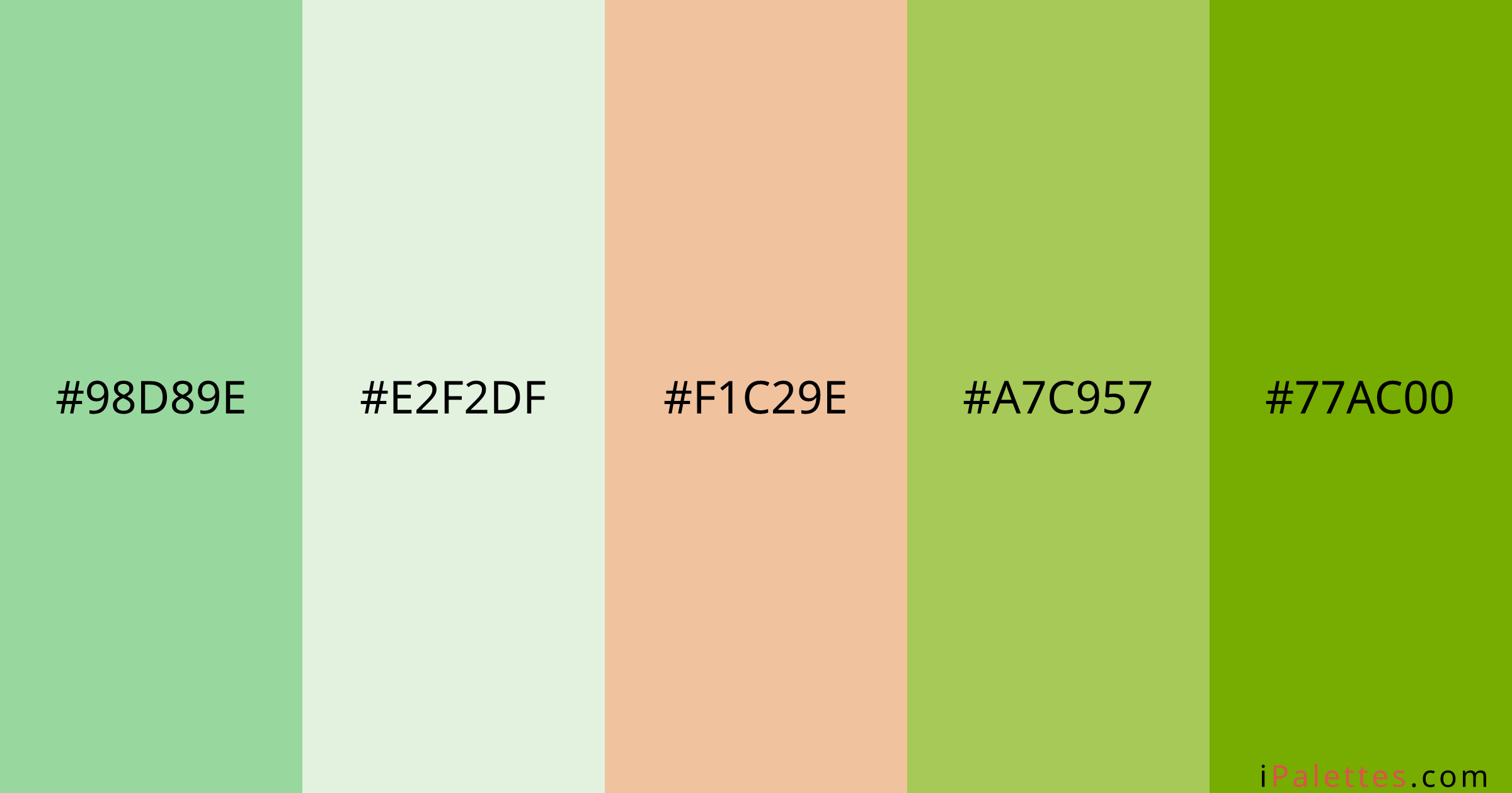 Sprout Seedly Color Palette and colors #98d89e #e2f2df #f1c29e #a7c957 ...