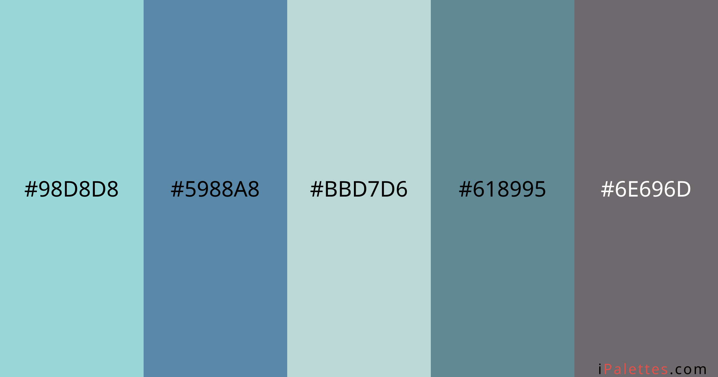 Precipitation Color Palette and colors #98d8d8 #5988a8 #bbd7d6 #618995 ...