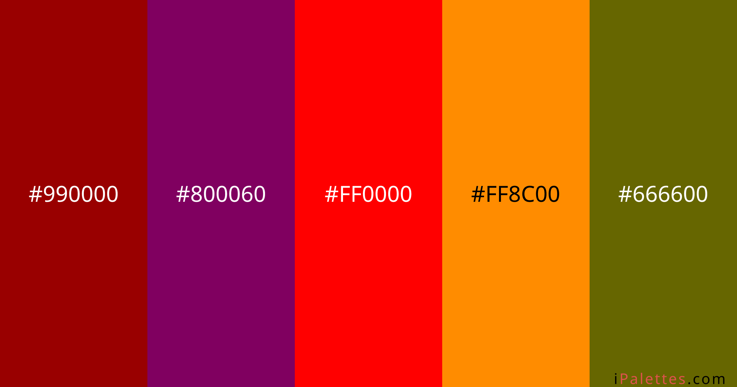 Poizon Color Palette and colors #990000 #800060 #ff0000 #ff8c00 #666600 ...