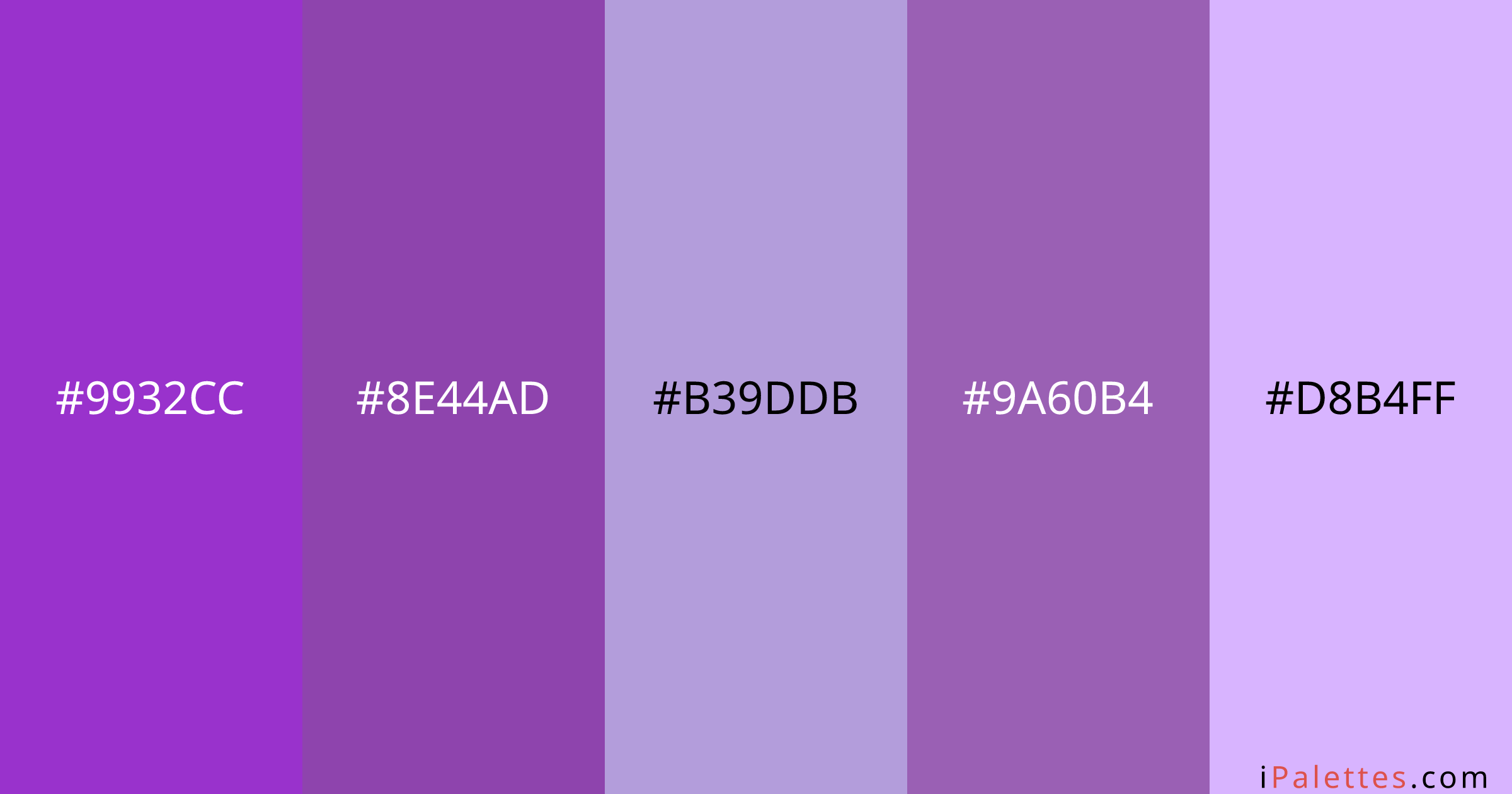 Purple Color Palette and colors #9932cc #8e44ad #b39ddb #9a60b4 #d8b4ff ...