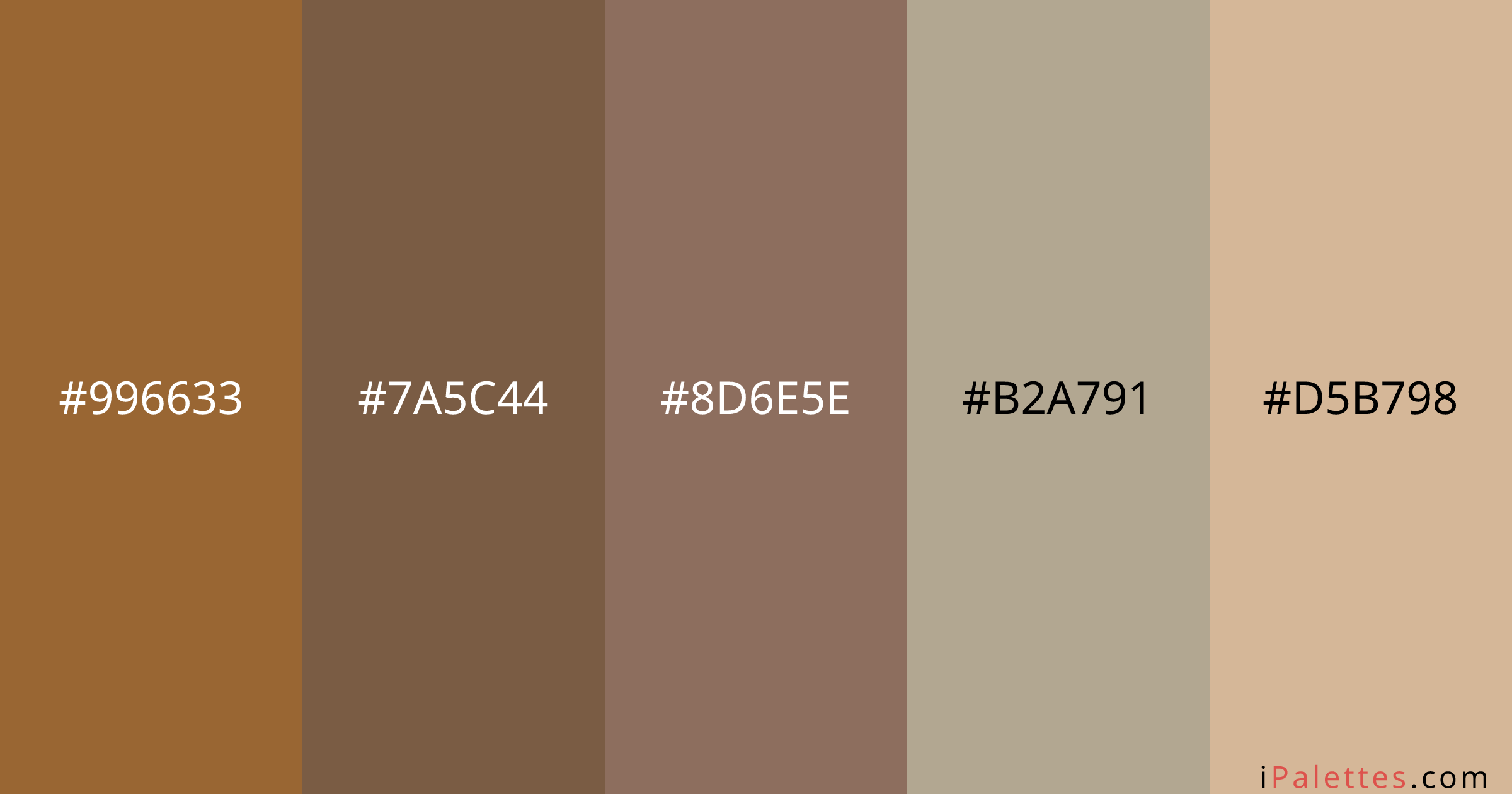 Boxten Color Palette and colors #996633 #7a5c44 #8d6e5e #b2a791 #d5b798 ...