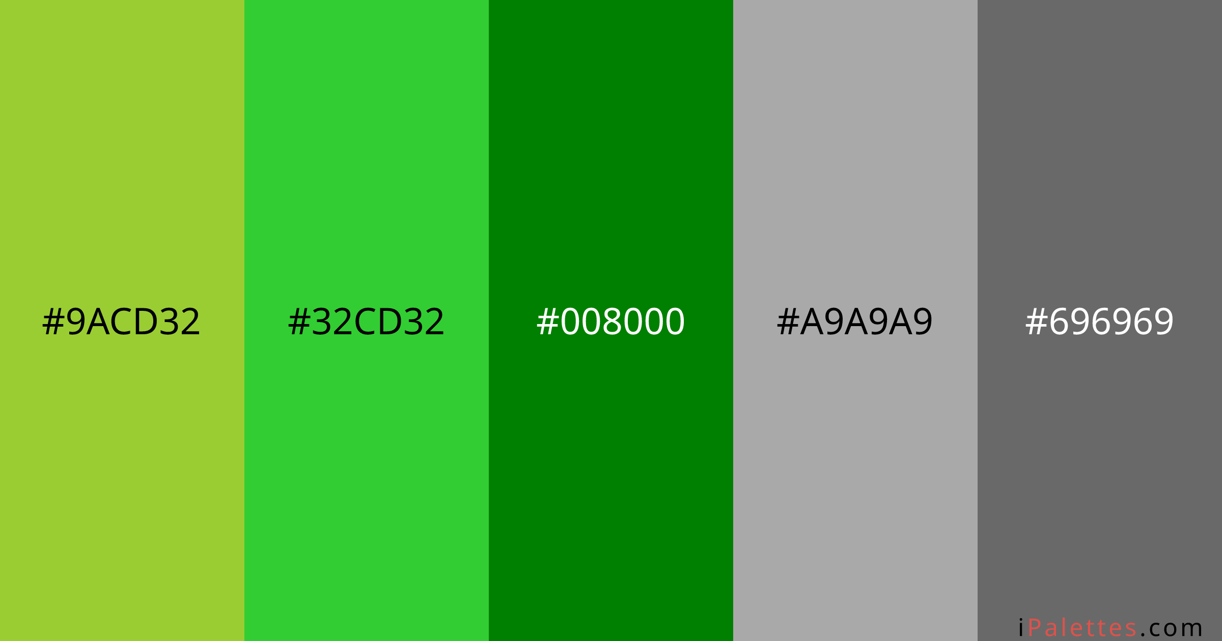 Low carbon Color Palette and colors #9acd32 #32cd32 #008000 #a9a9a9 ...