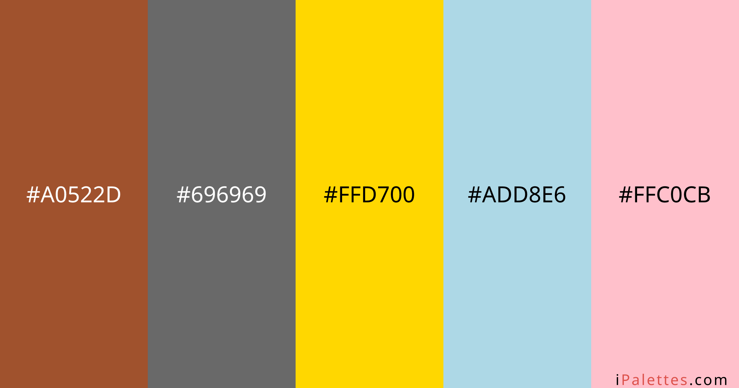 Fuddler Color Palette and colors #A0522D #696969 #FFD700 #ADD8E6 # ...
