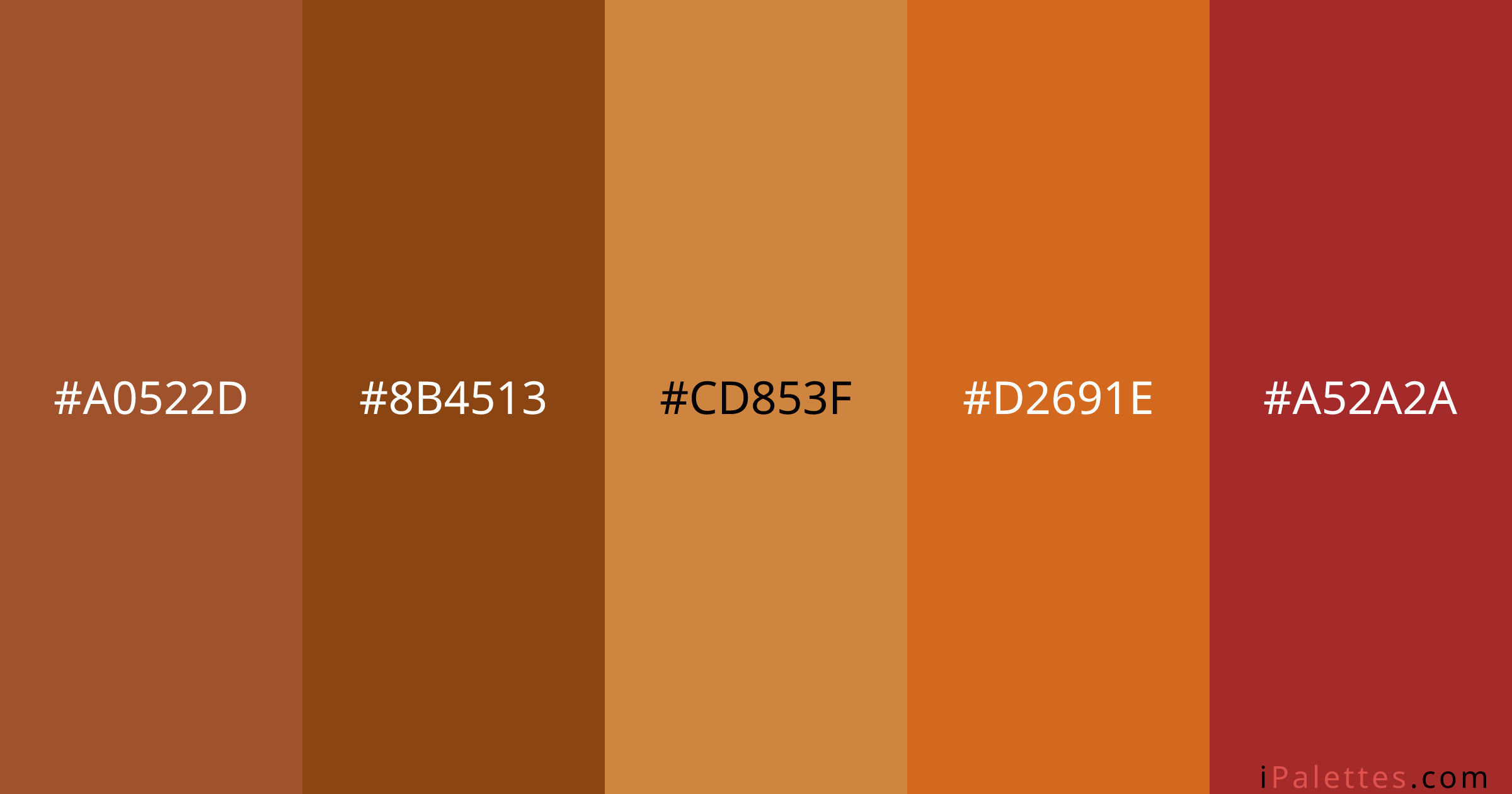 Mocha Color Palette and colors #A0522D #8B4513 #CD853F #D2691E #A52A2A ...