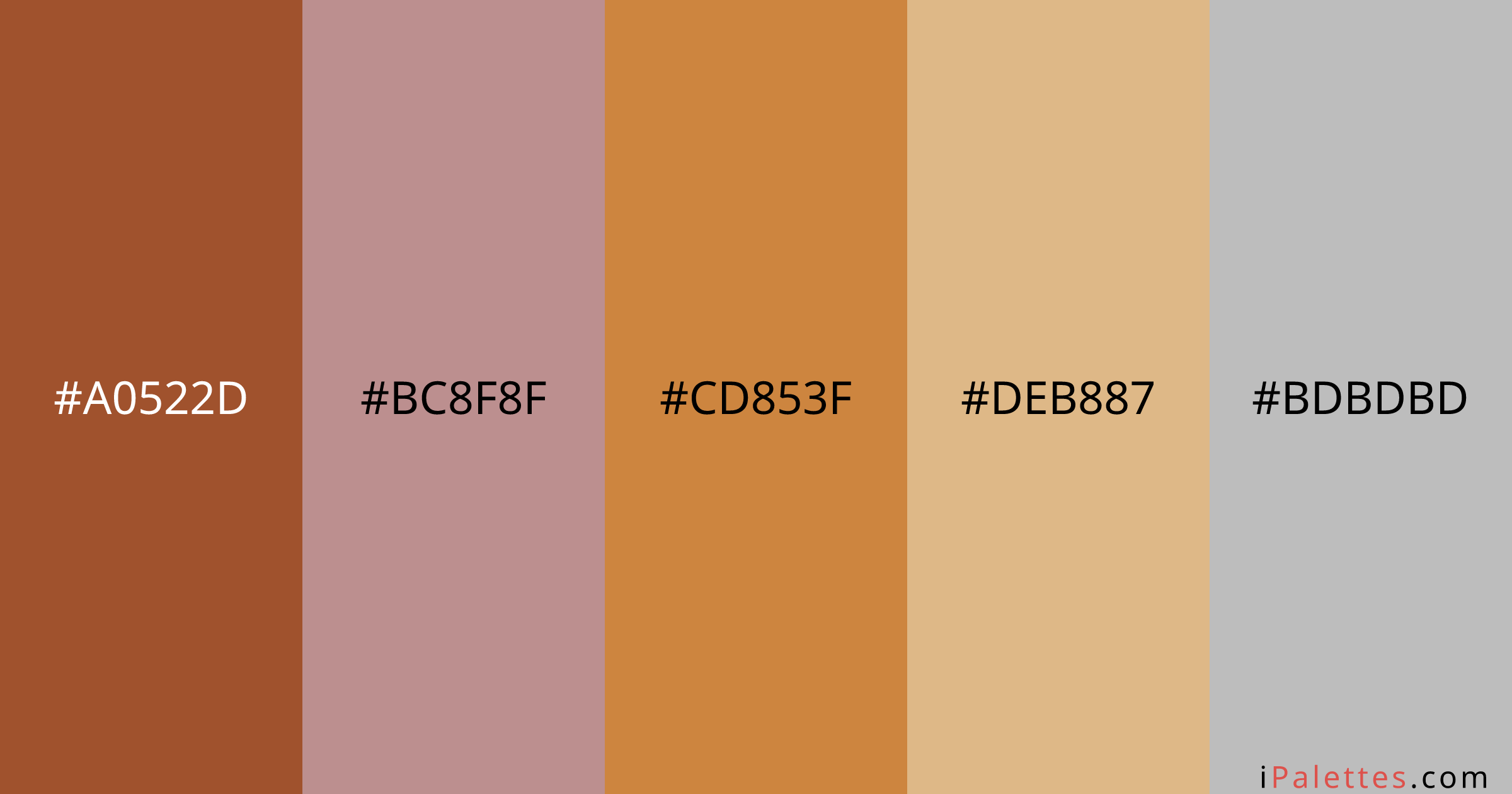 Mute Autumn Color Palette and colors #A0522D #BC8F8F #CD853F #DEB887 # ...