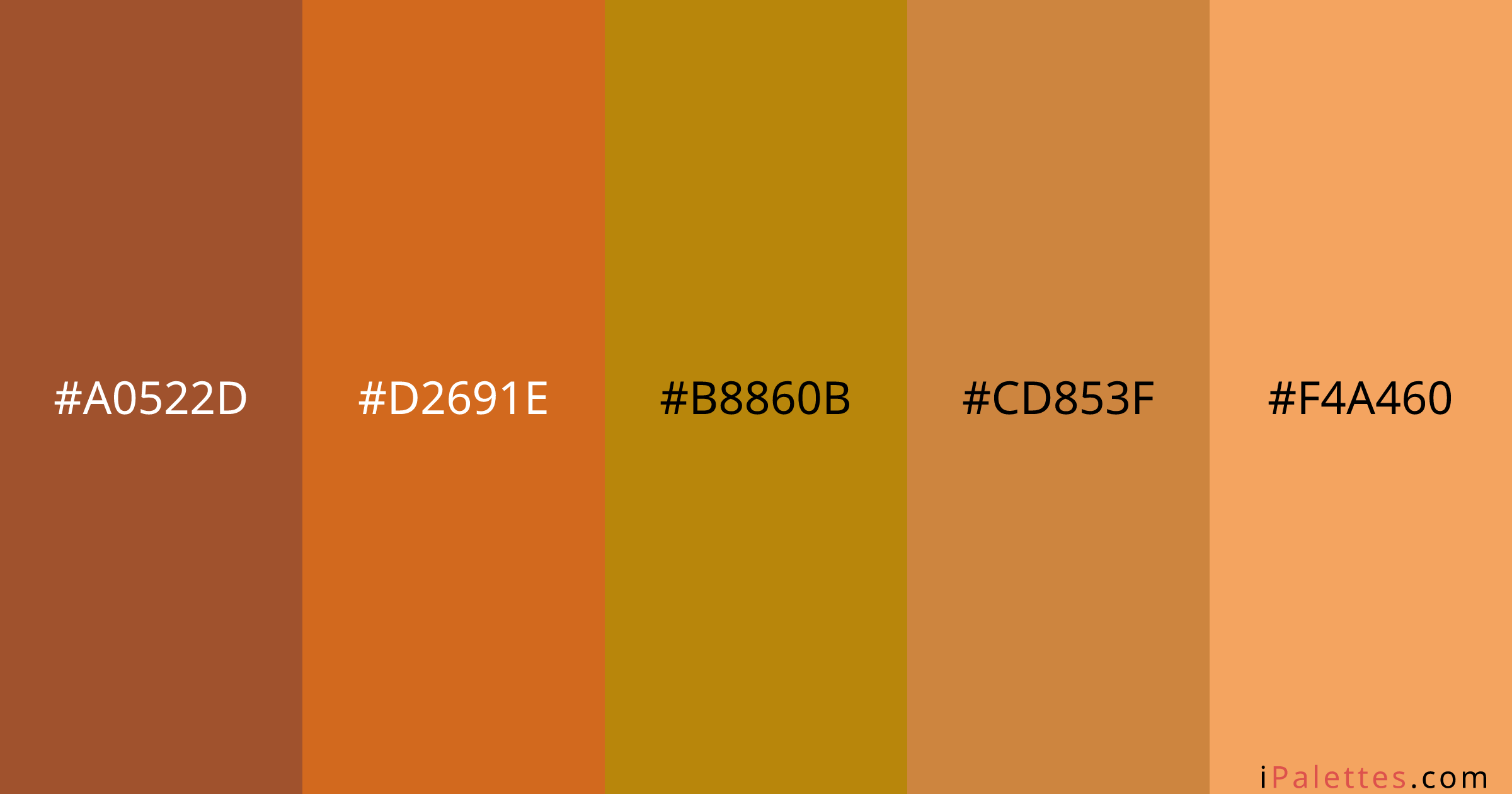 Spice Market Color Palette and colors #A0522D #D2691E #B8860B #CD853F # ...