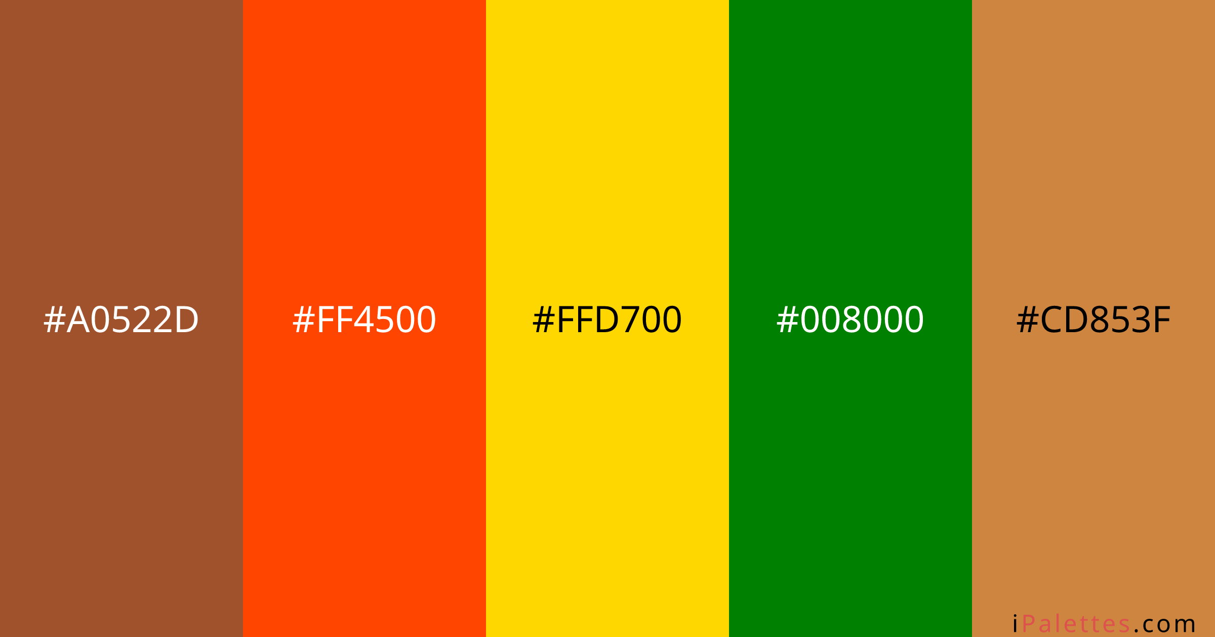 African Color Palette and colors #A0522D #FF4500 #FFD700 #008000 # ...