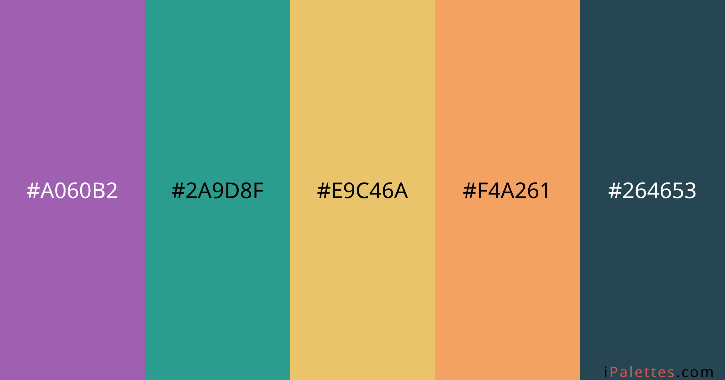 Genshin s Color Palette and colors #A060B2 #2A9D8F #E9C46A #F4A261 ...