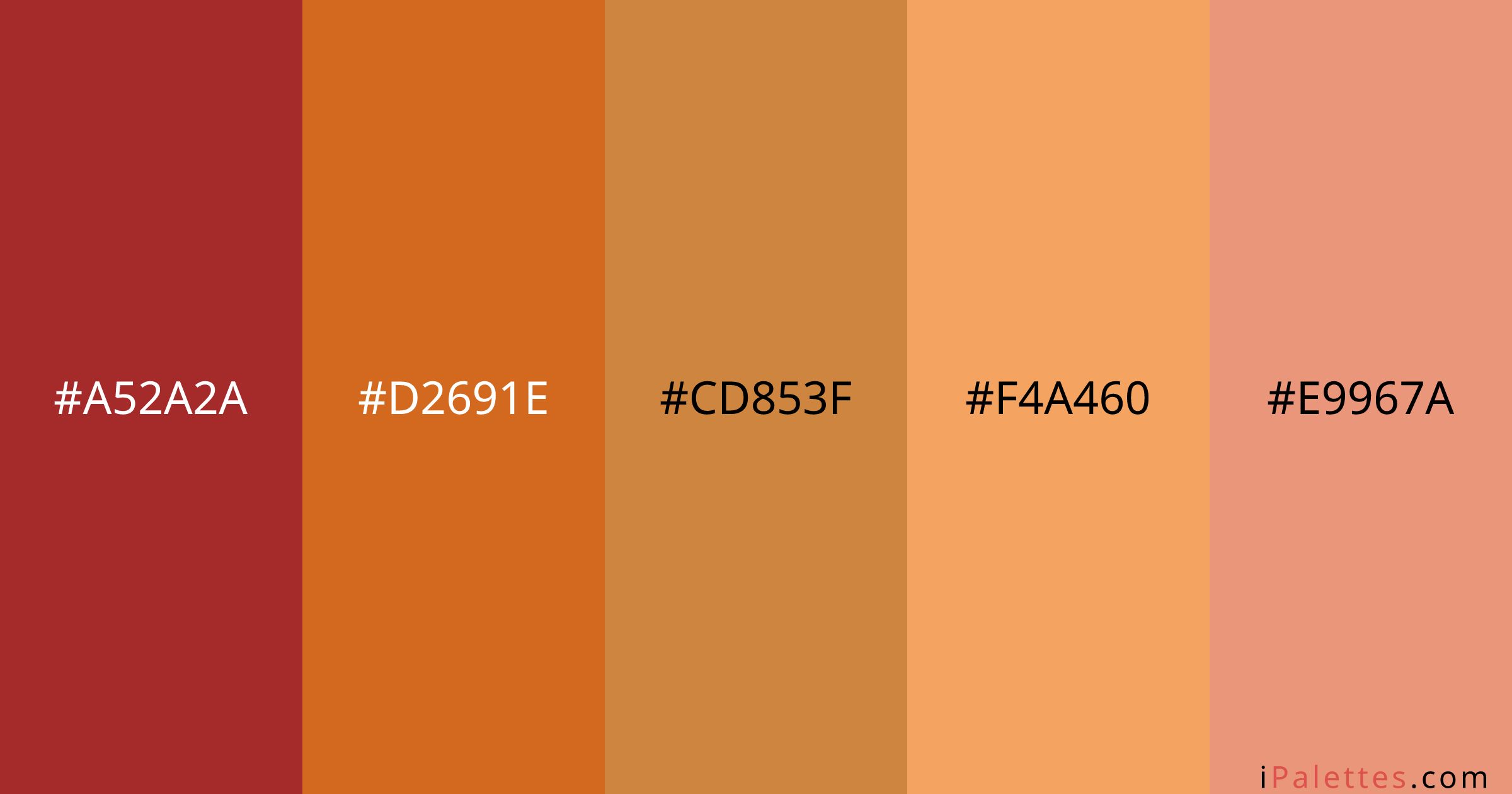 Autumn Color Palette and colors #A52A2A #D2691E #CD853F #F4A460 #E9967A ...