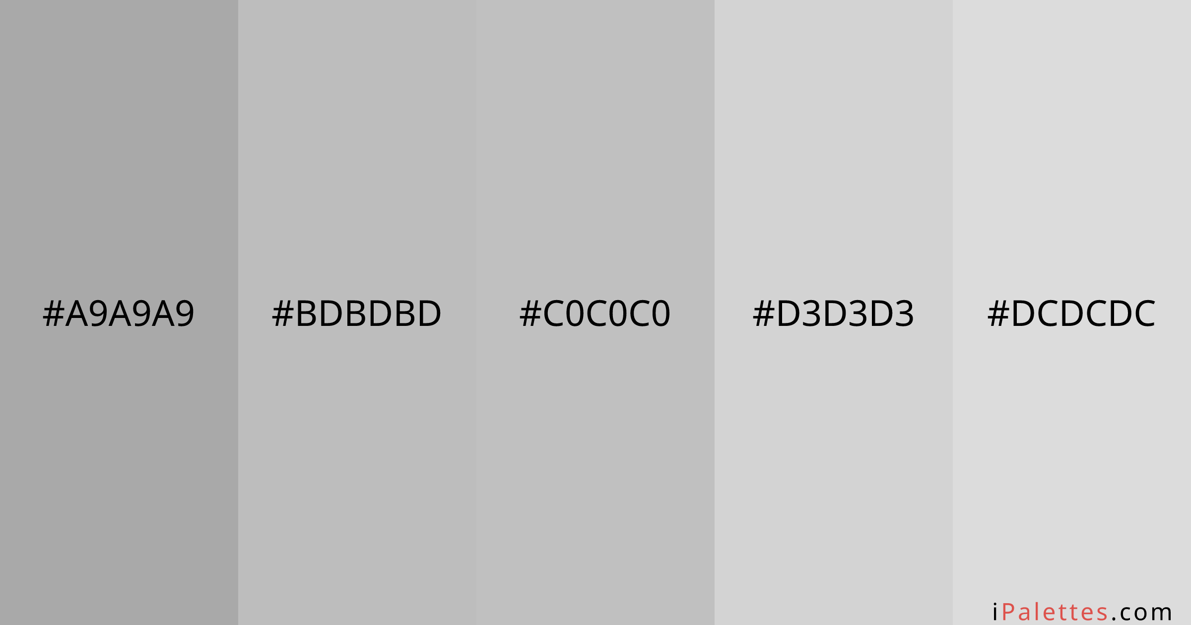 Muted Color Palette and colors #A9A9A9 #BDBDBD #C0C0C0 #D3D3D3 #DCDCDC ...