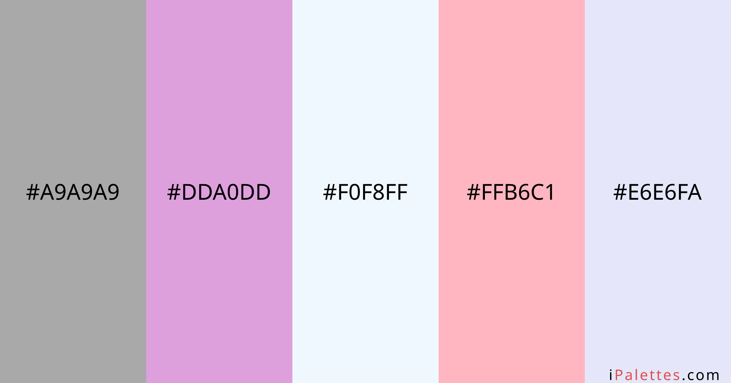 Pastel Goth Color Palette and colors #A9A9A9 #DDA0DD #F0F8FF #FFB6C1 # ...