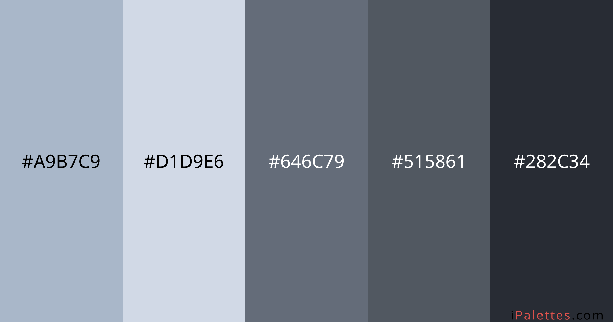 Lo-fi Color Palette and colors #A9B7C9 #D1D9E6 #646C79 #515861 #282C34 ...