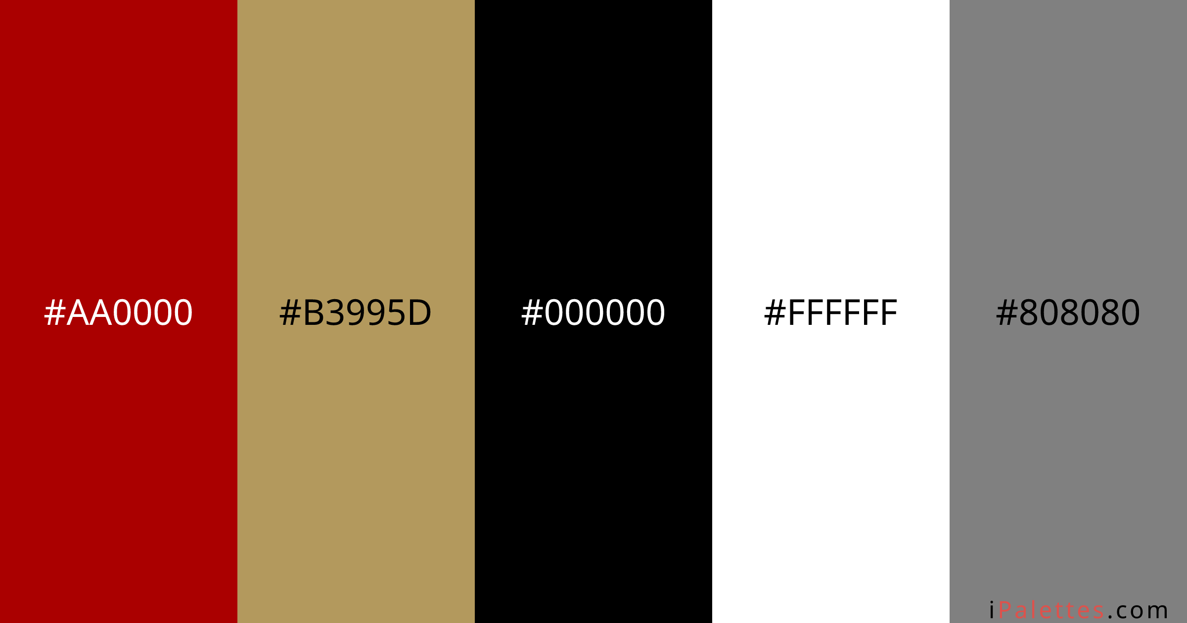 49ers Color Palette and colors #AA0000 #B3995D #000000 #FFFFFF #808080 ...