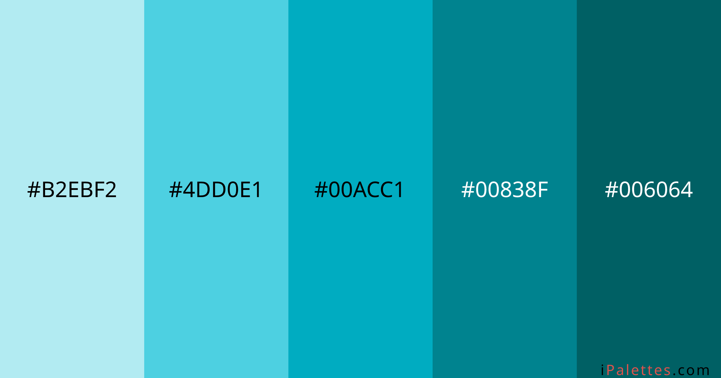 Tropical Paradise Color Palette and colors #B2EBF2 #4DD0E1 #00ACC1 ...