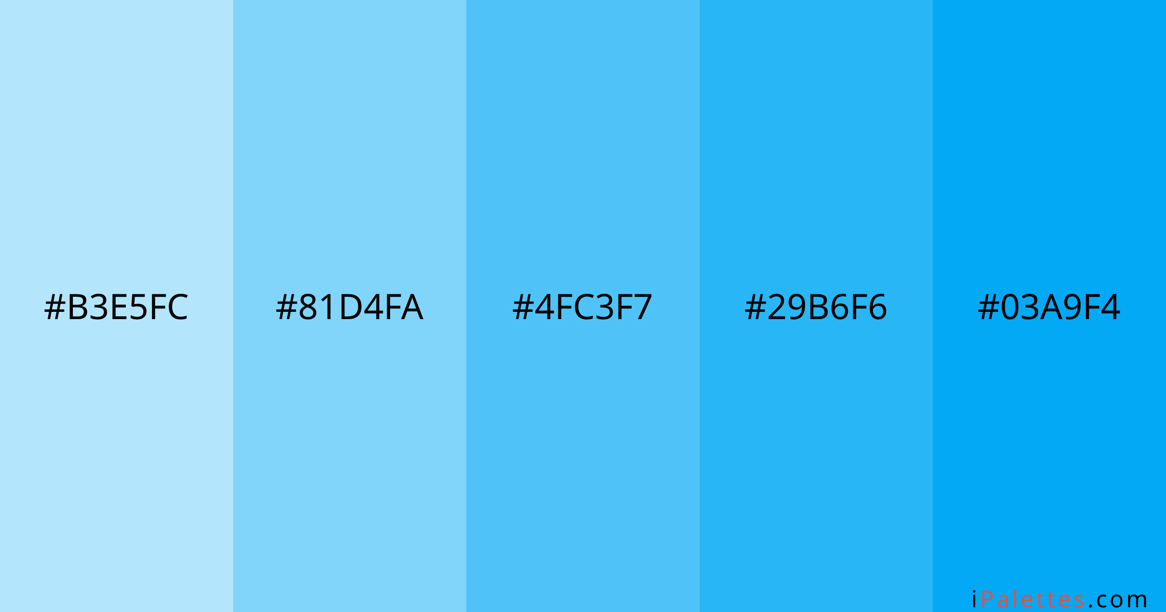 Ocean Color Palette and colors #B3E5FC #81D4FA #4FC3F7 #29B6F6 #03A9F4 ...