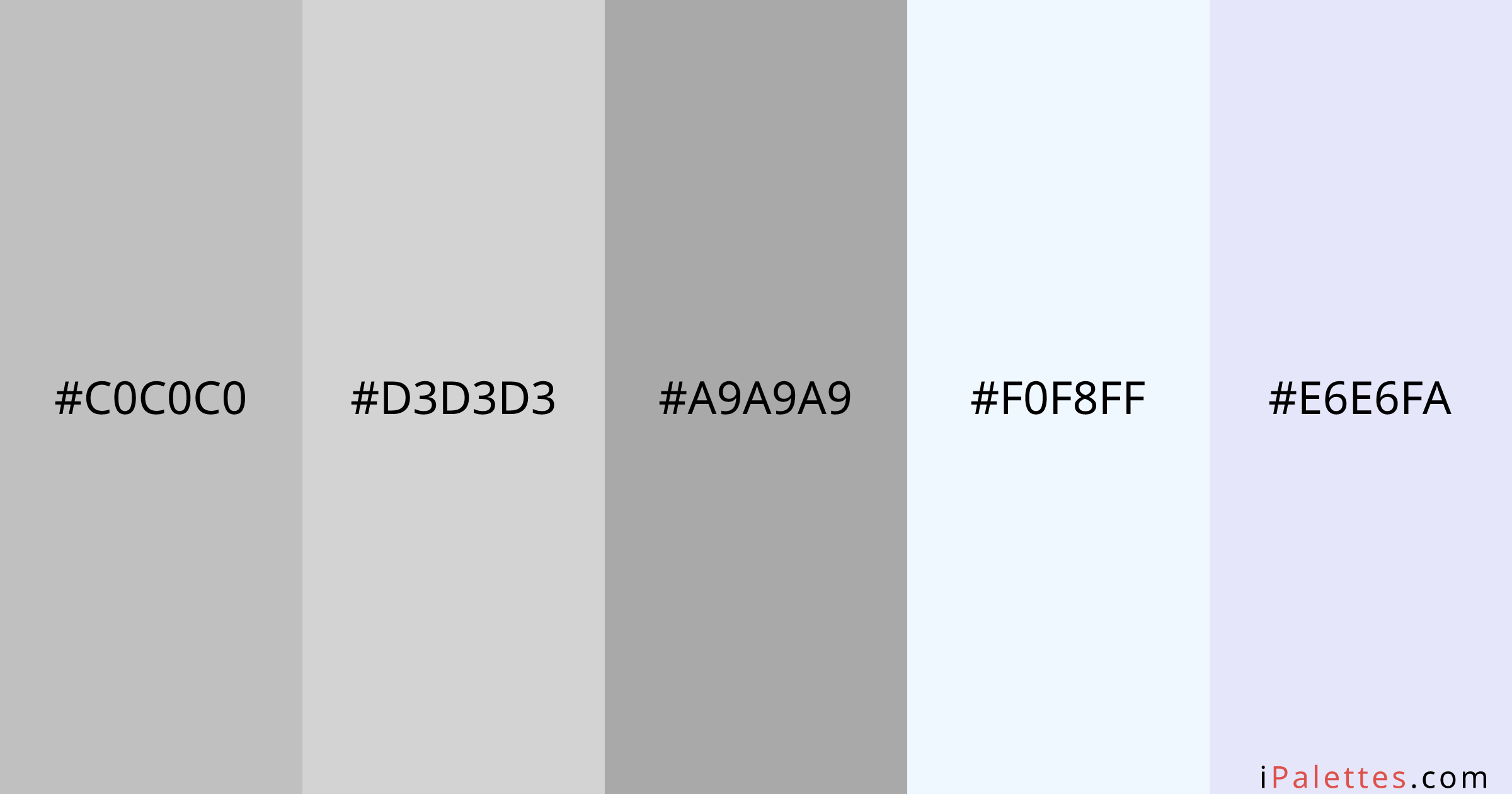 Moonlight Color Palette and colors #C0C0C0 #D3D3D3 #A9A9A9 #F0F8FF # ...