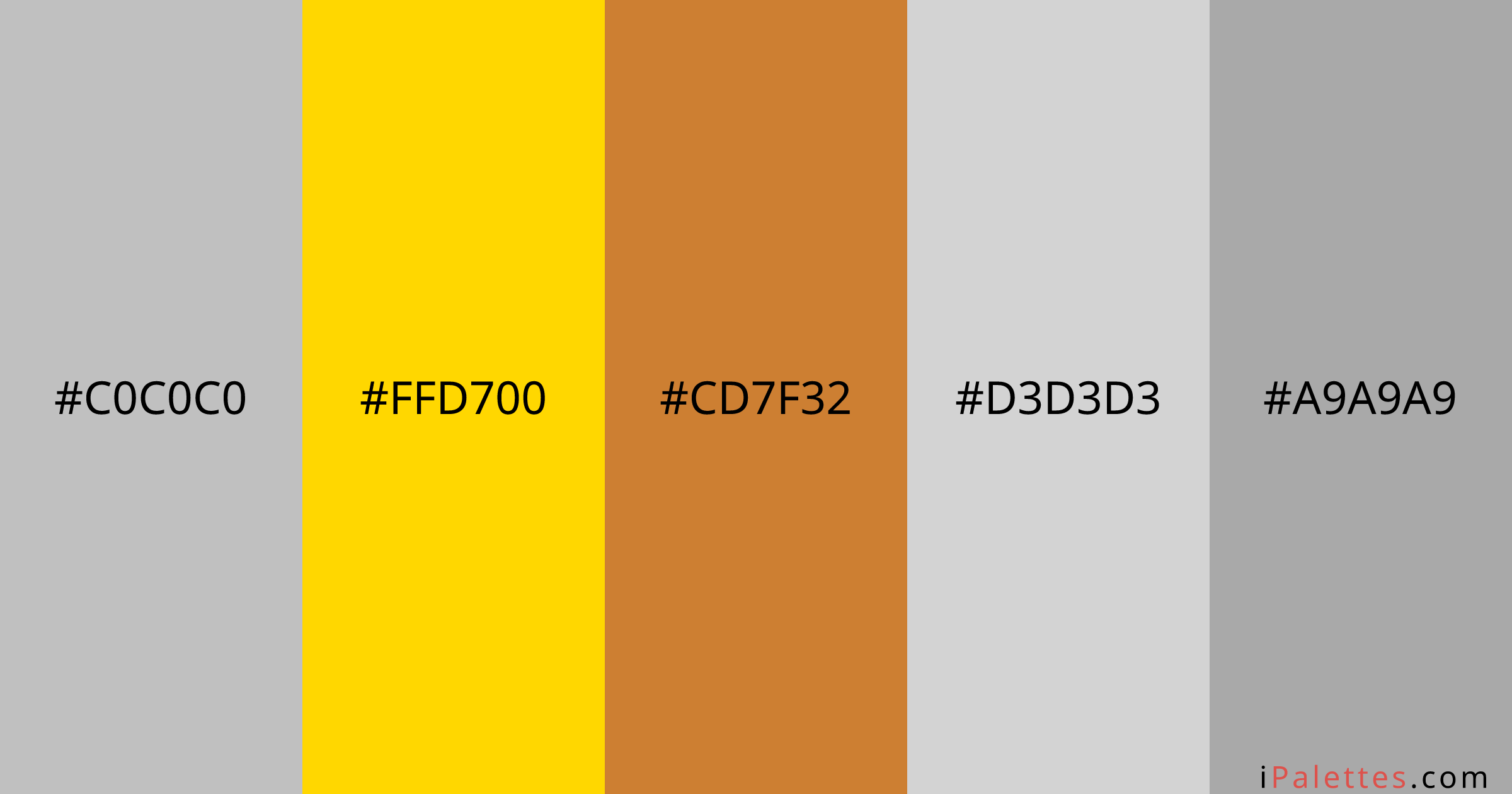 Metallic Color Palette and colors #C0C0C0 #FFD700 #CD7F32 #D3D3D3 # ...