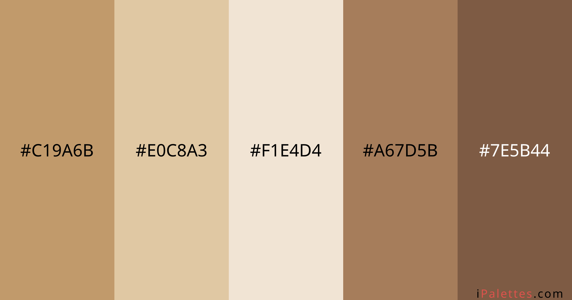 Desert Color Palette and colors #C19A6B #E0C8A3 #F1E4D4 #A67D5B #7E5B44 ...