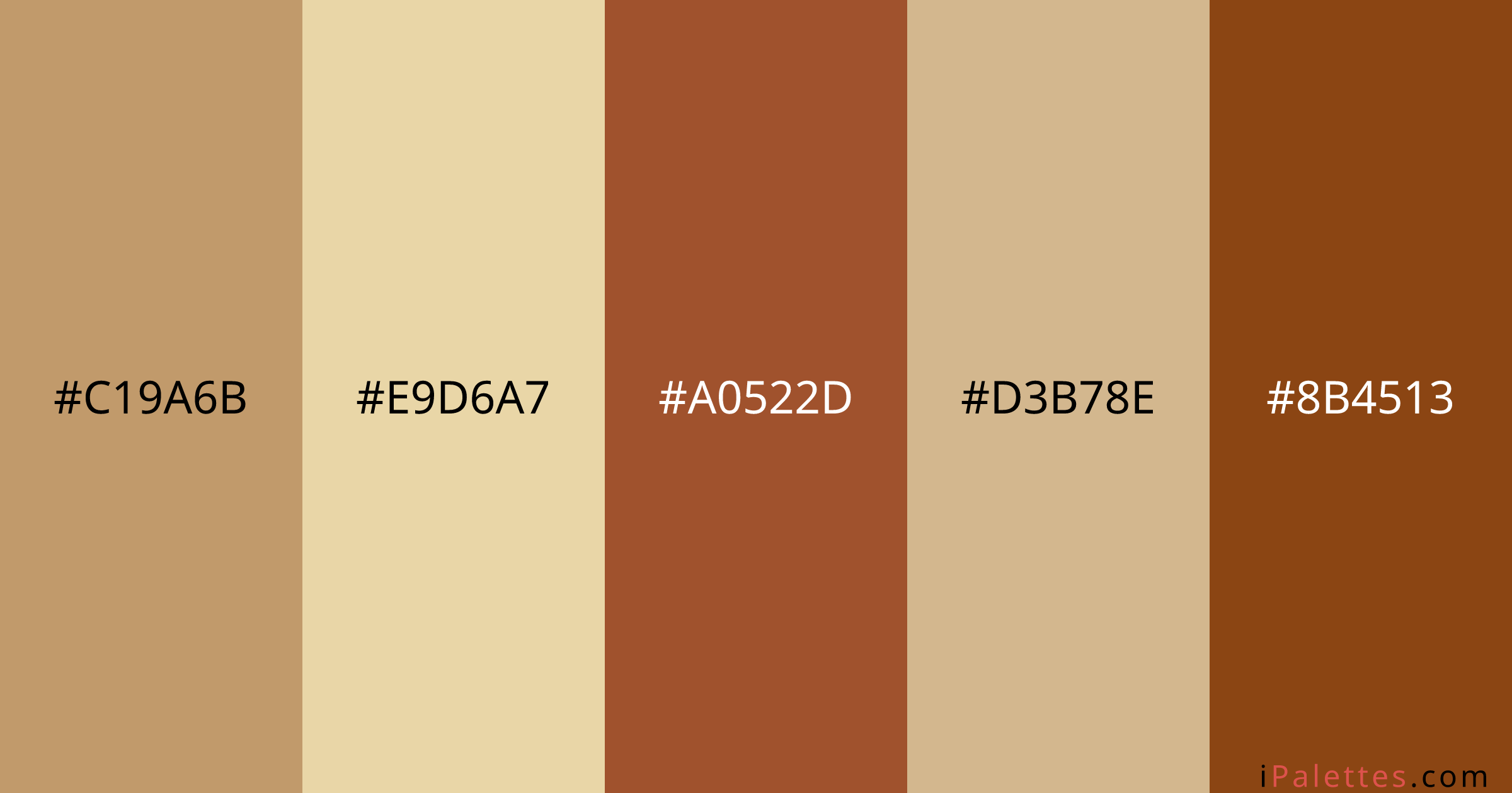 Desert Color Palette and colors #C19A6B #E9D6A7 #A0522D #D3B78E #8B4513 ...