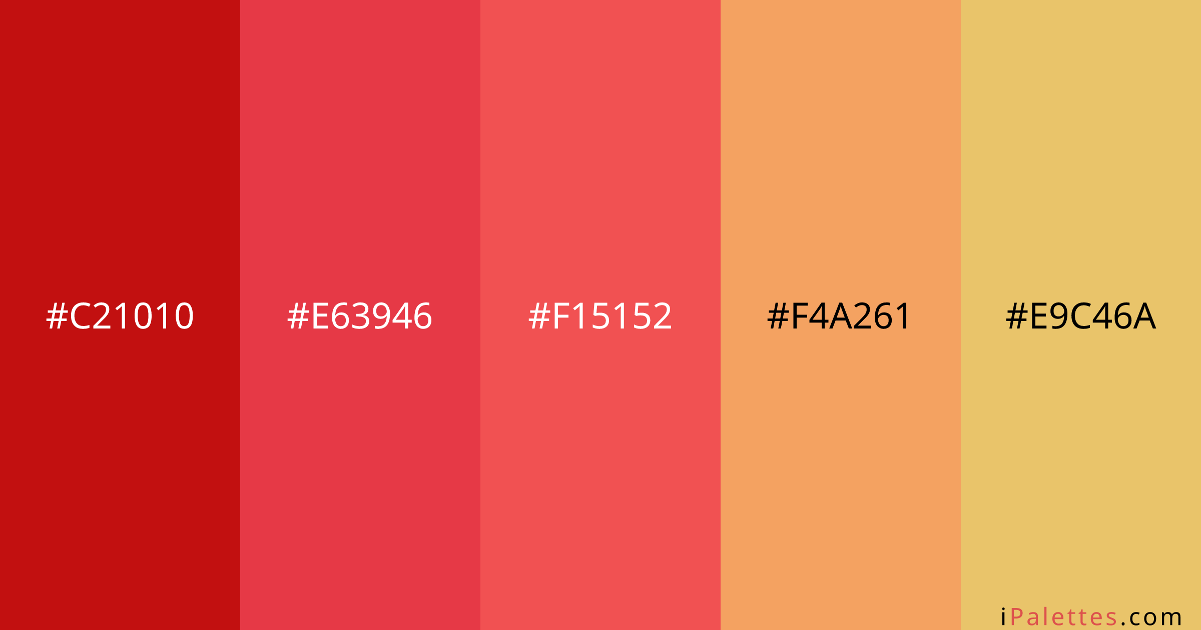 Fire Color Palette and colors #C21010 #E63946 #F15152 #F4A261 #E9C46A ...