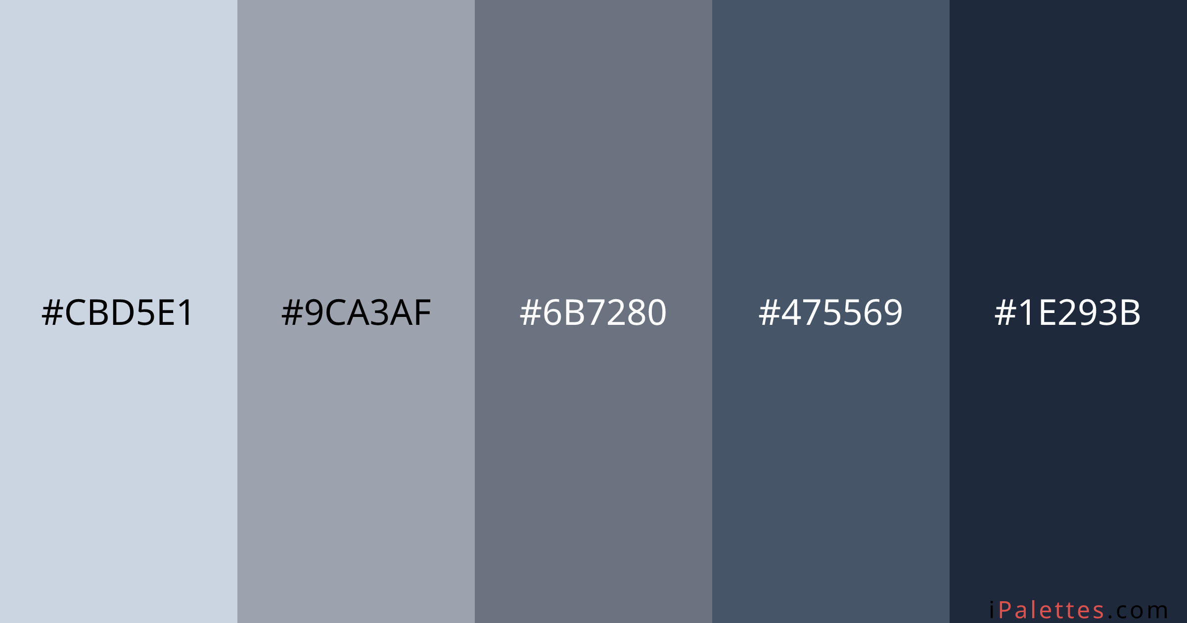 Coastal fog Color Palette and colors #CBD5E1 #9CA3AF #6B7280 #475569 ...