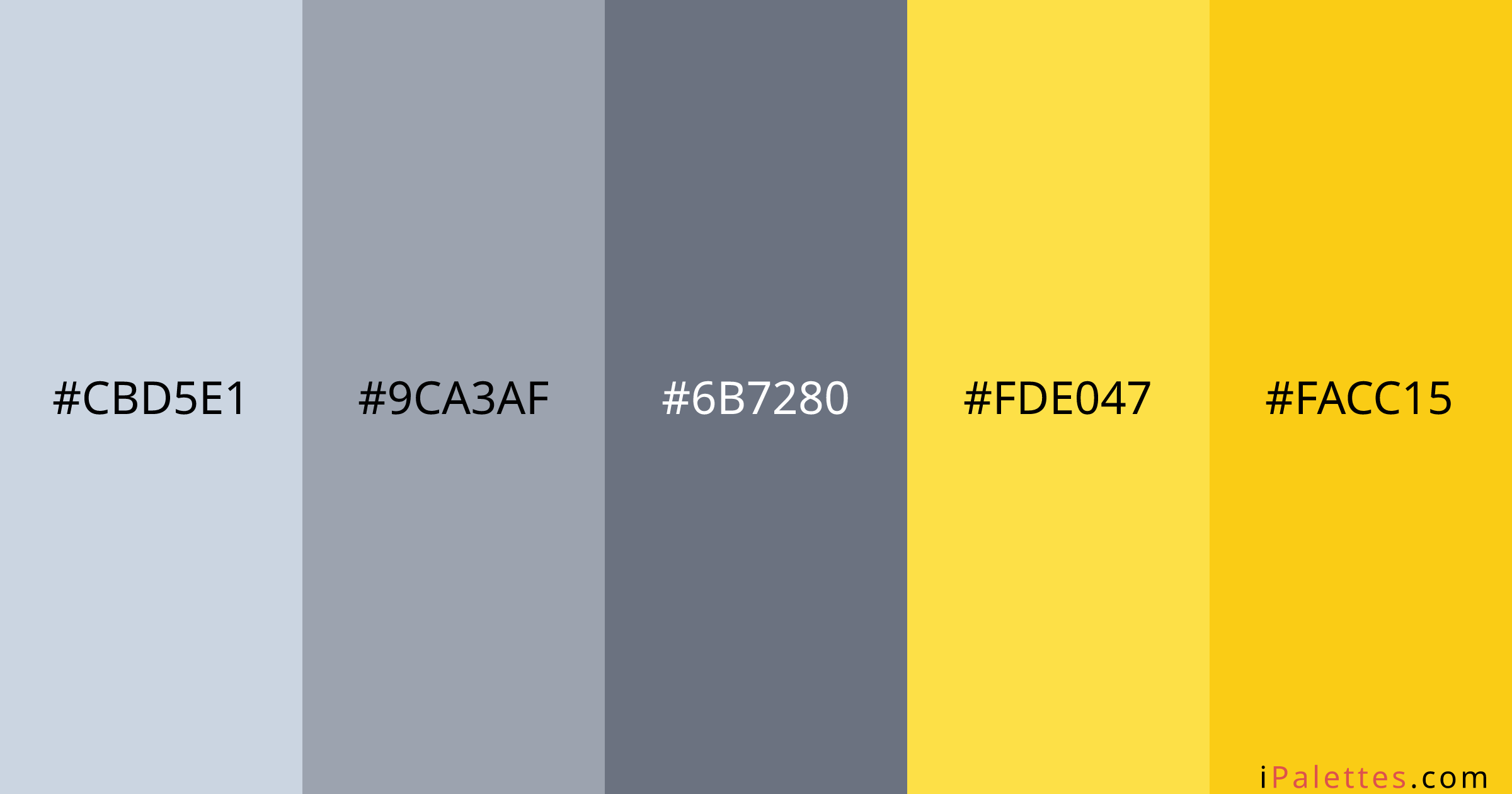 Grey yellow Color Palette and colors #CBD5E1 #9CA3AF #6B7280 #FDE047 # ...
