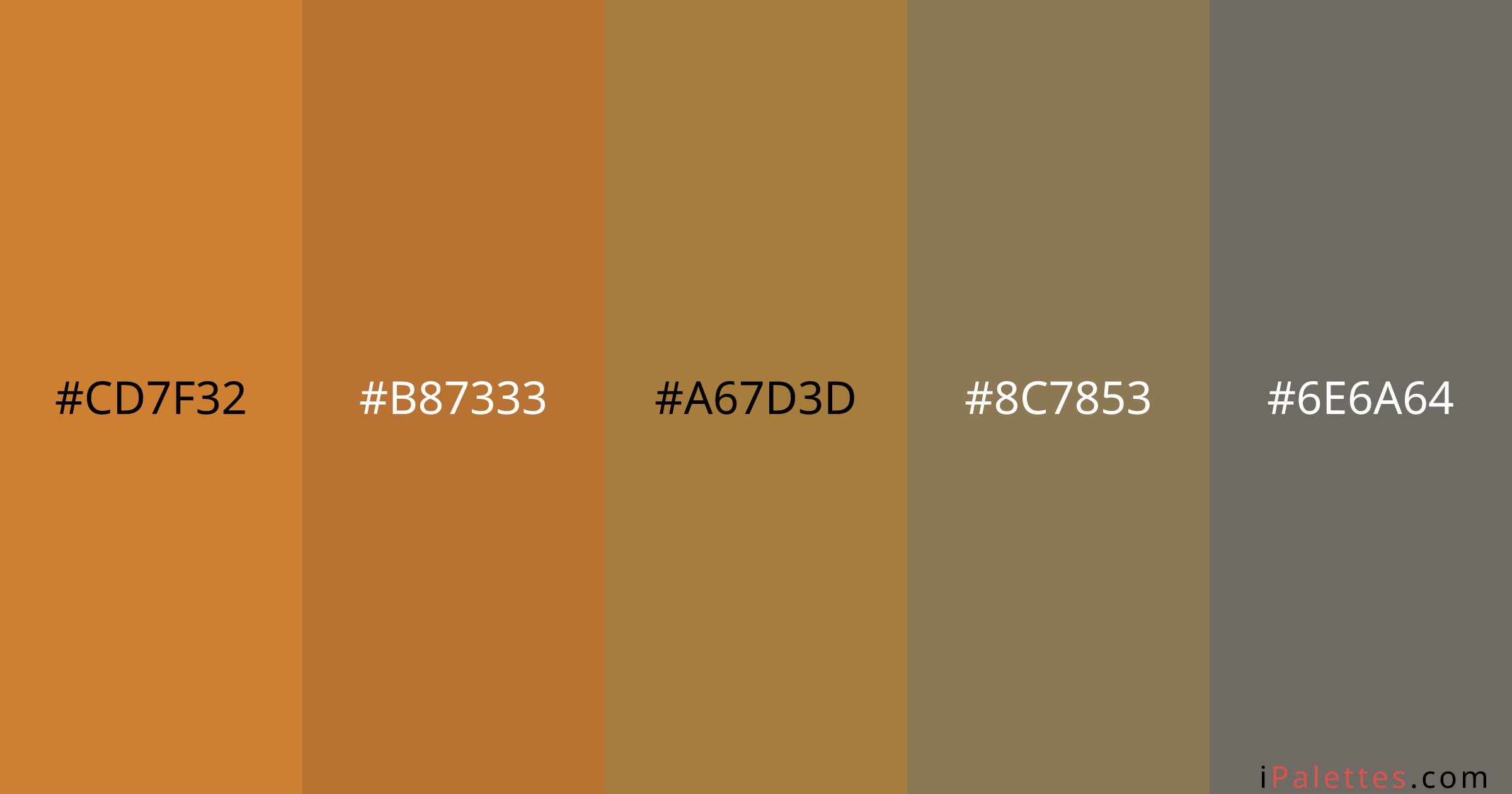 Bronze Color Palette and colors #CD7F32 #B87333 #A67D3D #8C7853 #6E6A64 ...