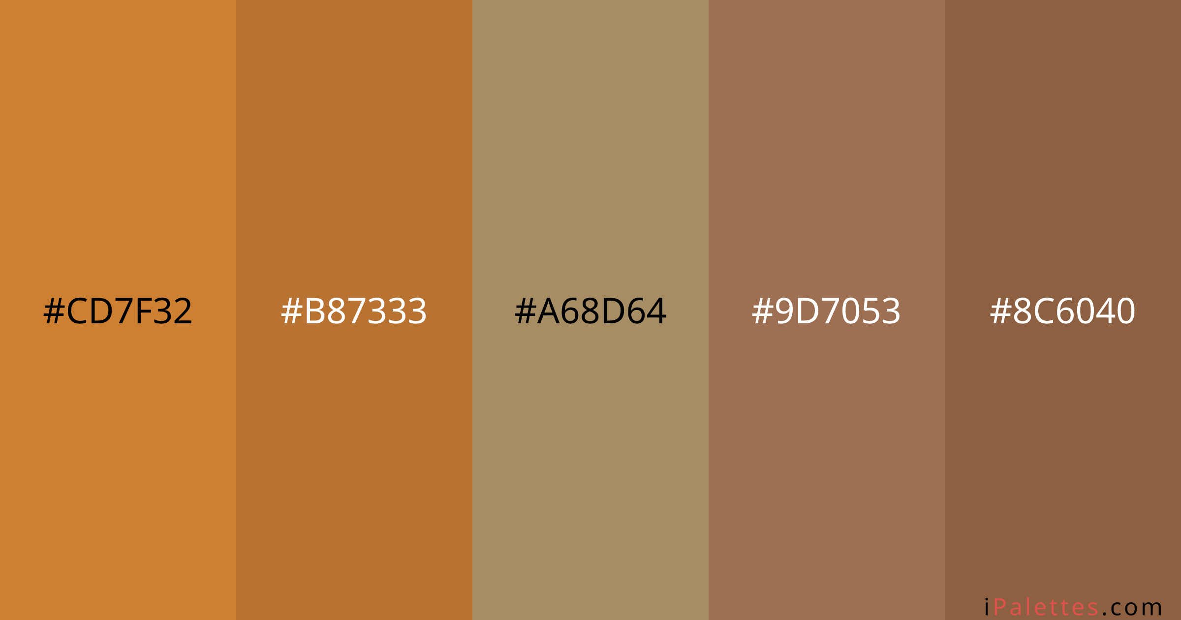 Bronze Color Palette and colors #CD7F32 #B87333 #A68D64 #9D7053 #8C6040 ...
