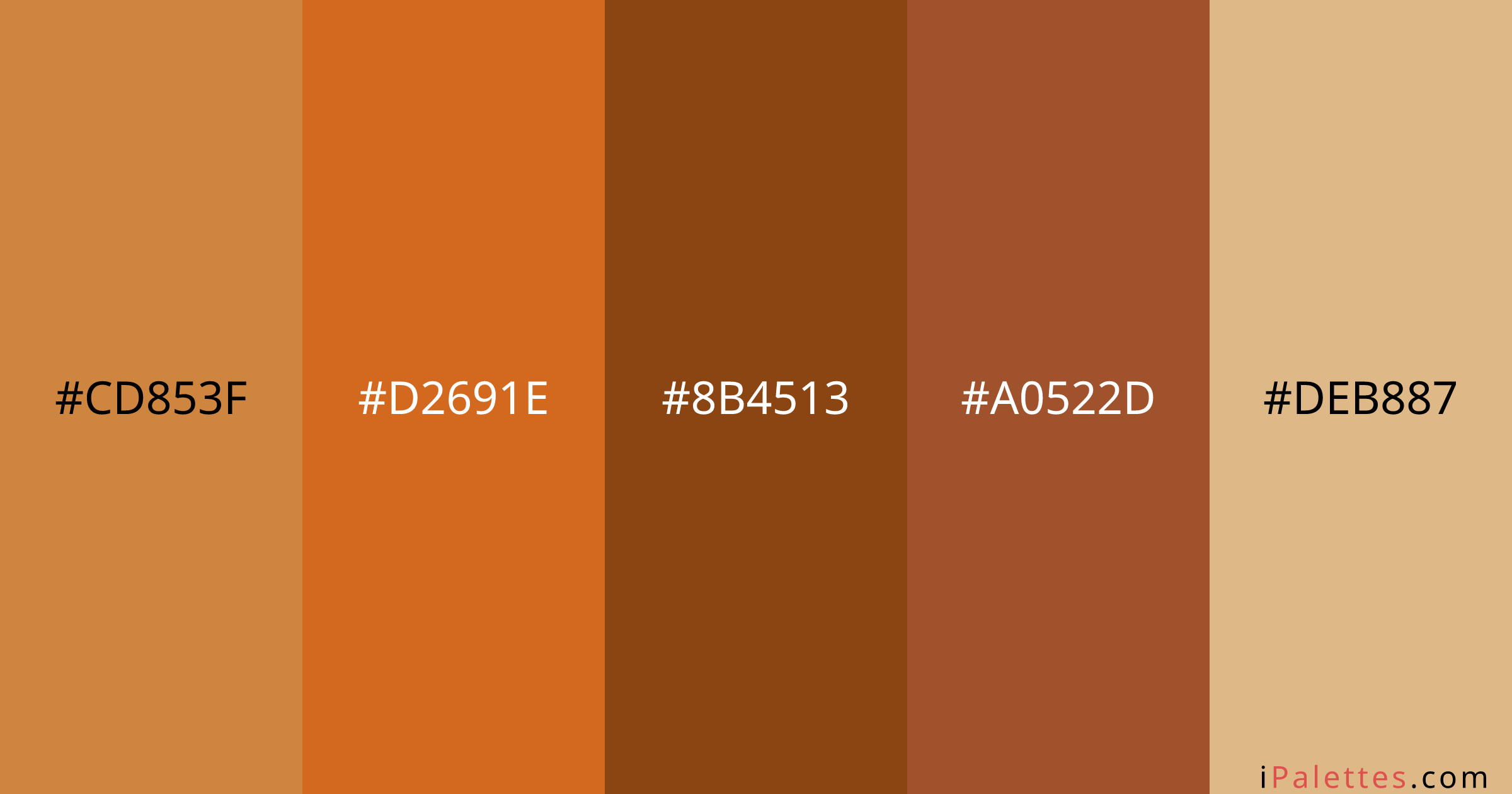 Ginger Color Palette and colors #CD853F #D2691E #8B4513 #A0522D #DEB887 ...