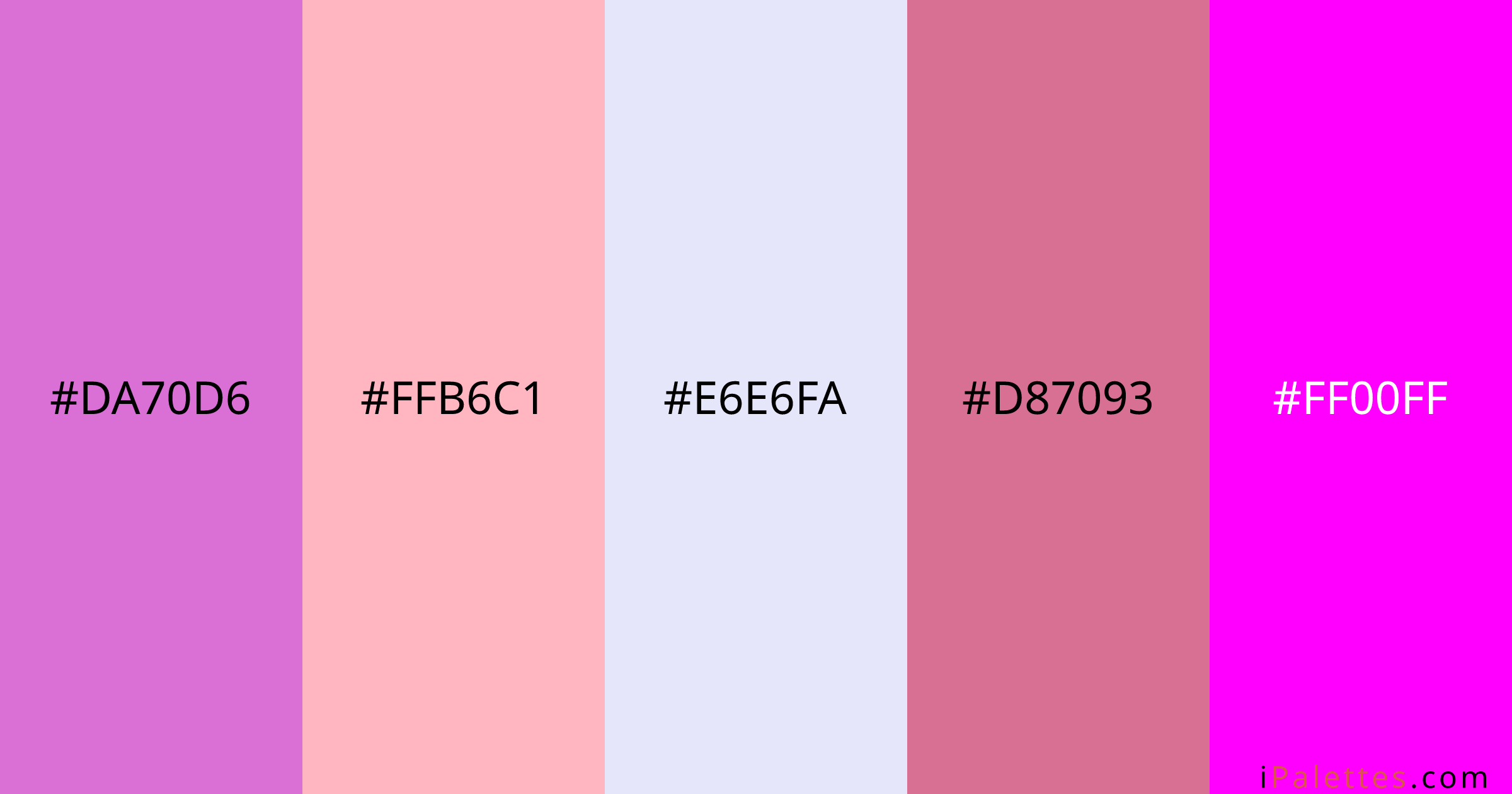Pink purple Color Palette and colors #DA70D6 #FFB6C1 #E6E6FA #D87093 # ...