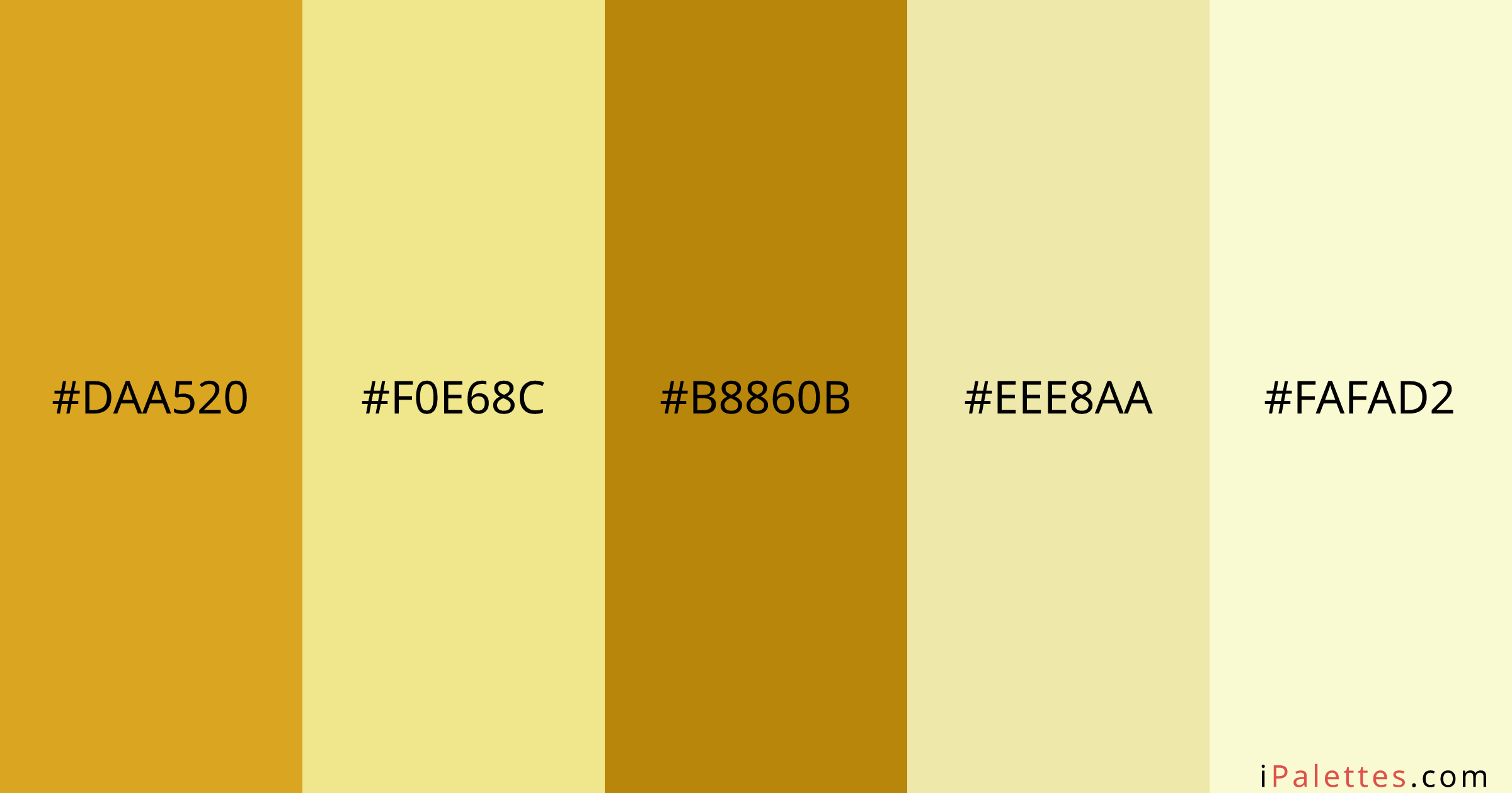 August Color Palette and colors #DAA520 #F0E68C #B8860B #EEE8AA #FAFAD2 ...