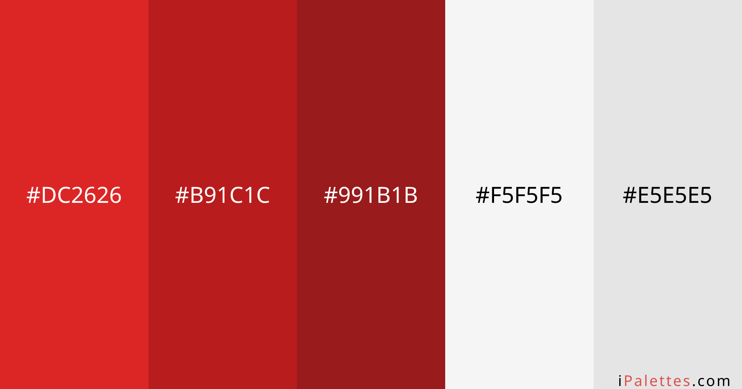 Red and white Color Palette and colors #DC2626 #B91C1C #991B1B #F5F5F5 ...