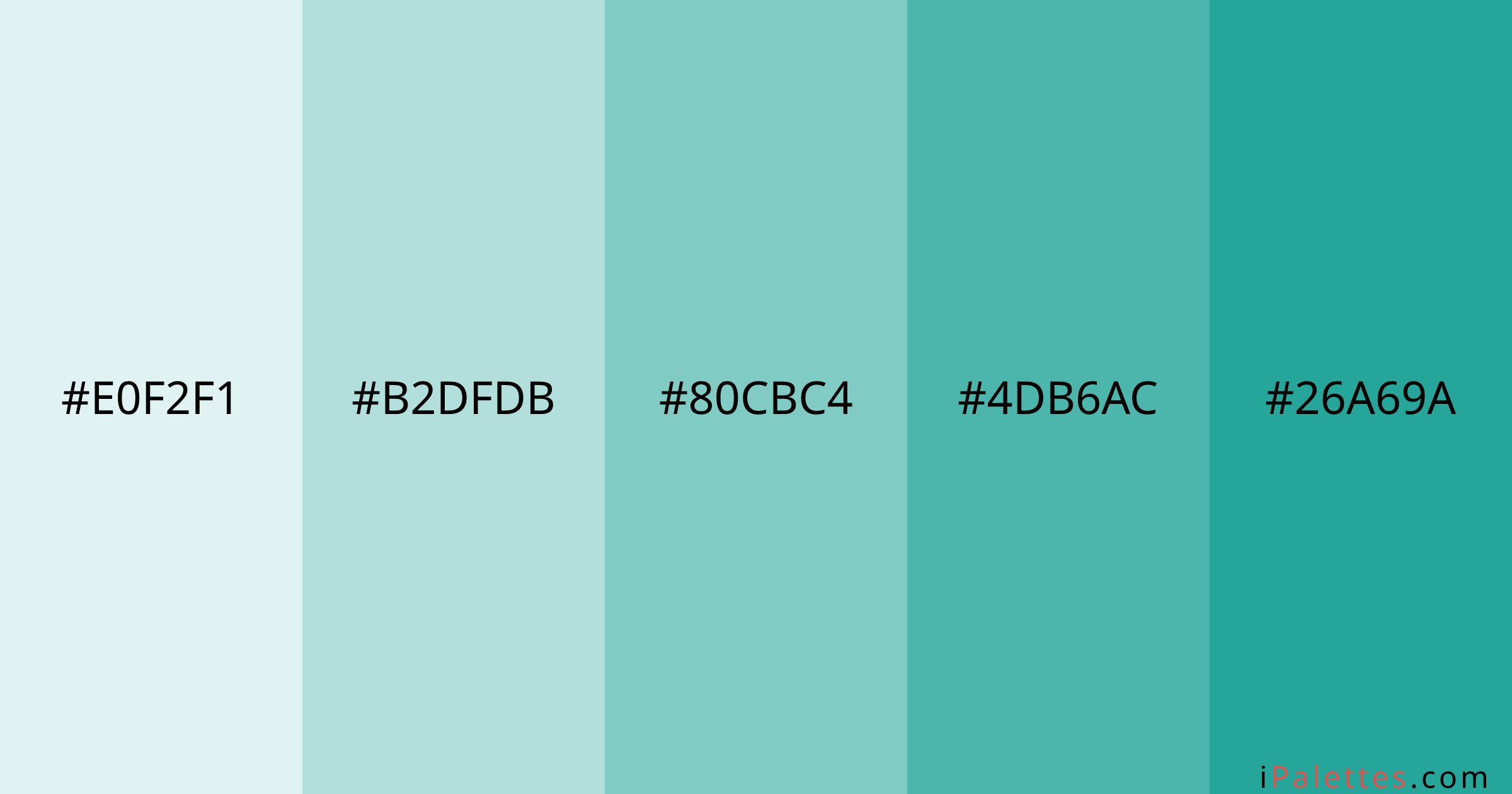 Biophilic Color Palette and colors #E0F2F1 #B2DFDB #80CBC4 #4DB6AC ...