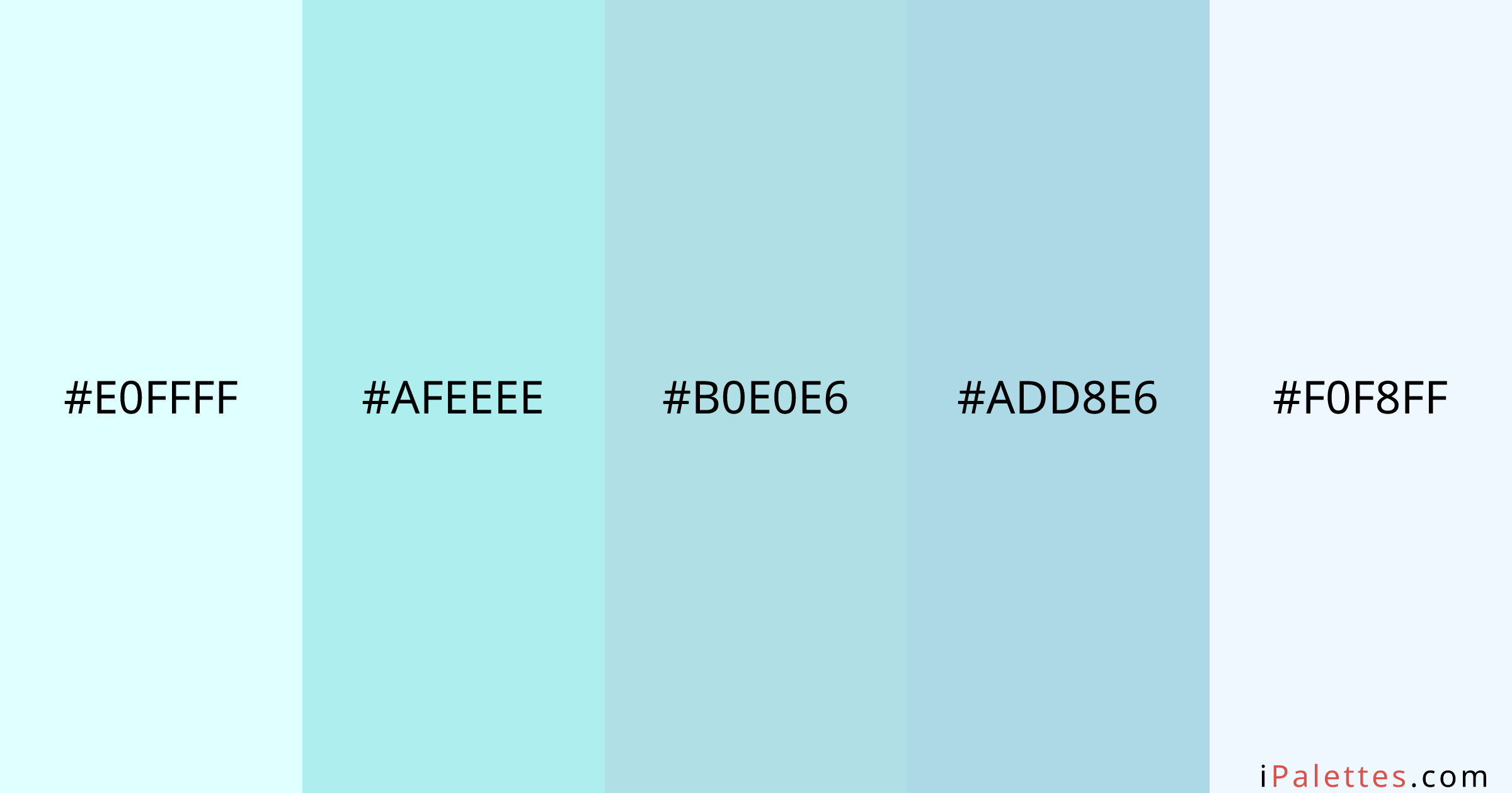 Cold Color Palette and colors #E0FFFF #AFEEEE #B0E0E6 #ADD8E6 #F0F8FF ...