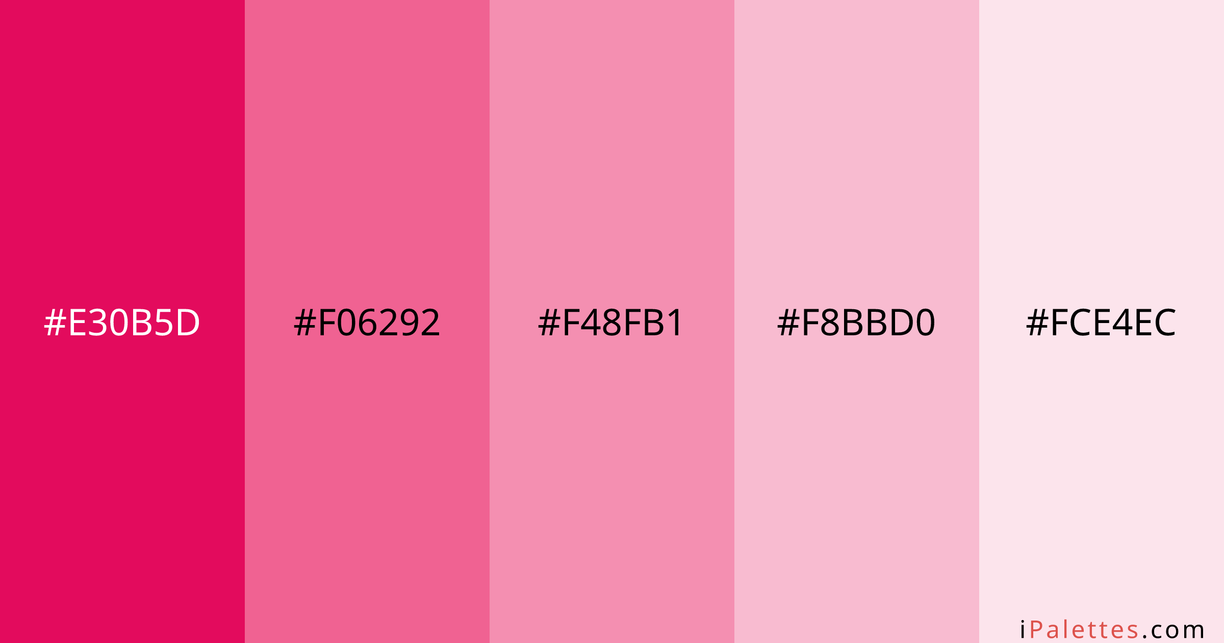 Raspberry Color Palette and colors #E30B5D #F06292 #F48FB1 #F8BBD0 # ...