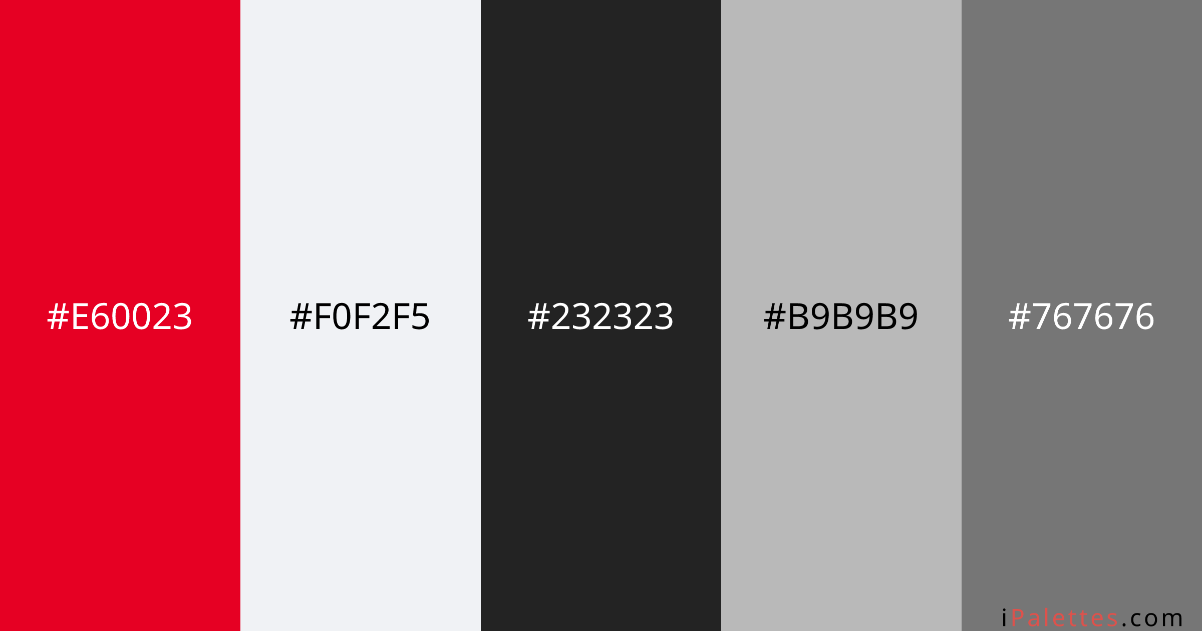 Pinterest Color Palette and colors #E60023 #F0F2F5 #232323 #B9B9B9 ...