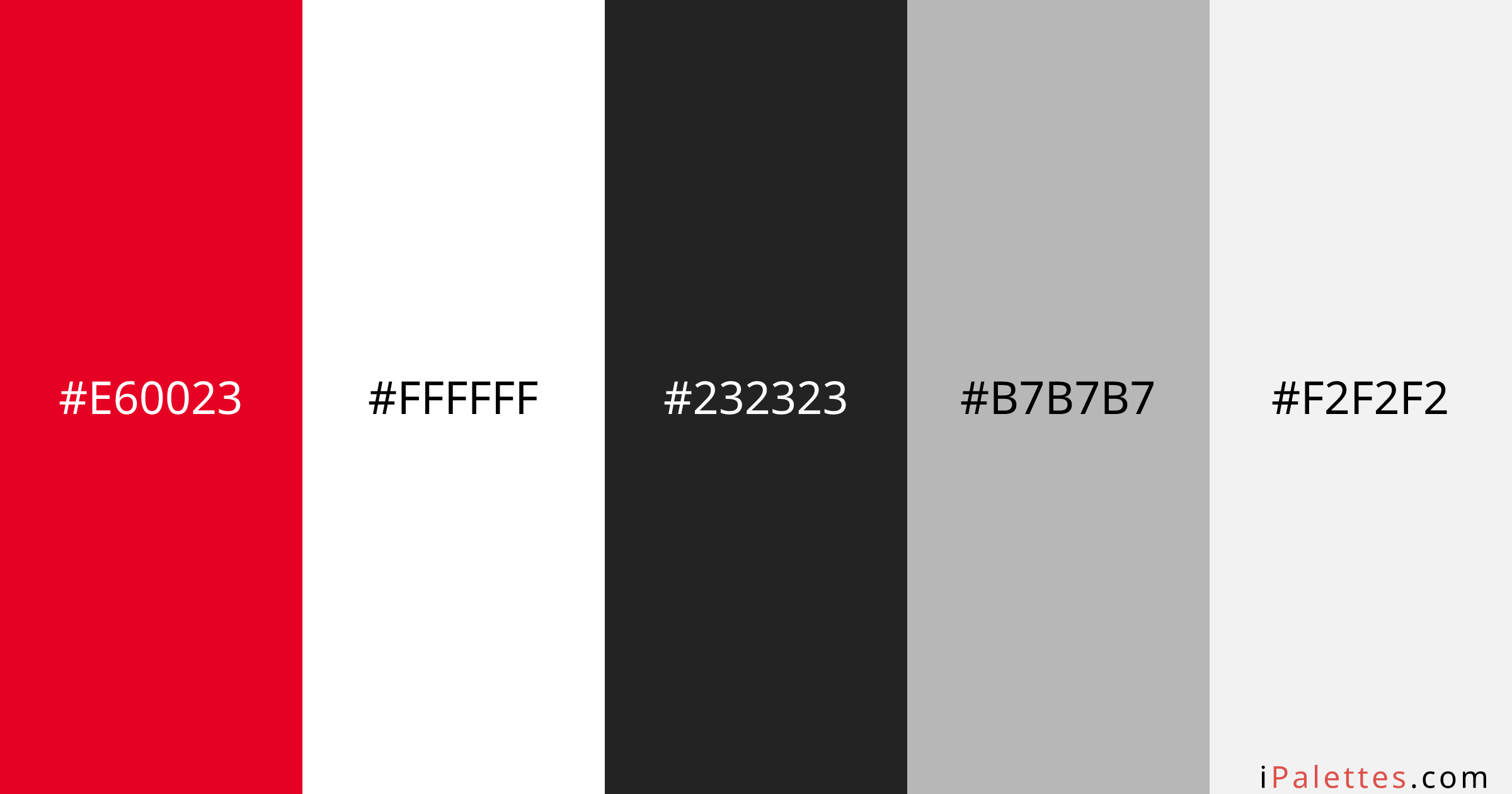 Pinterest Color Palette and colors #E60023 #FFFFFF #232323 #B7B7B7 # ...