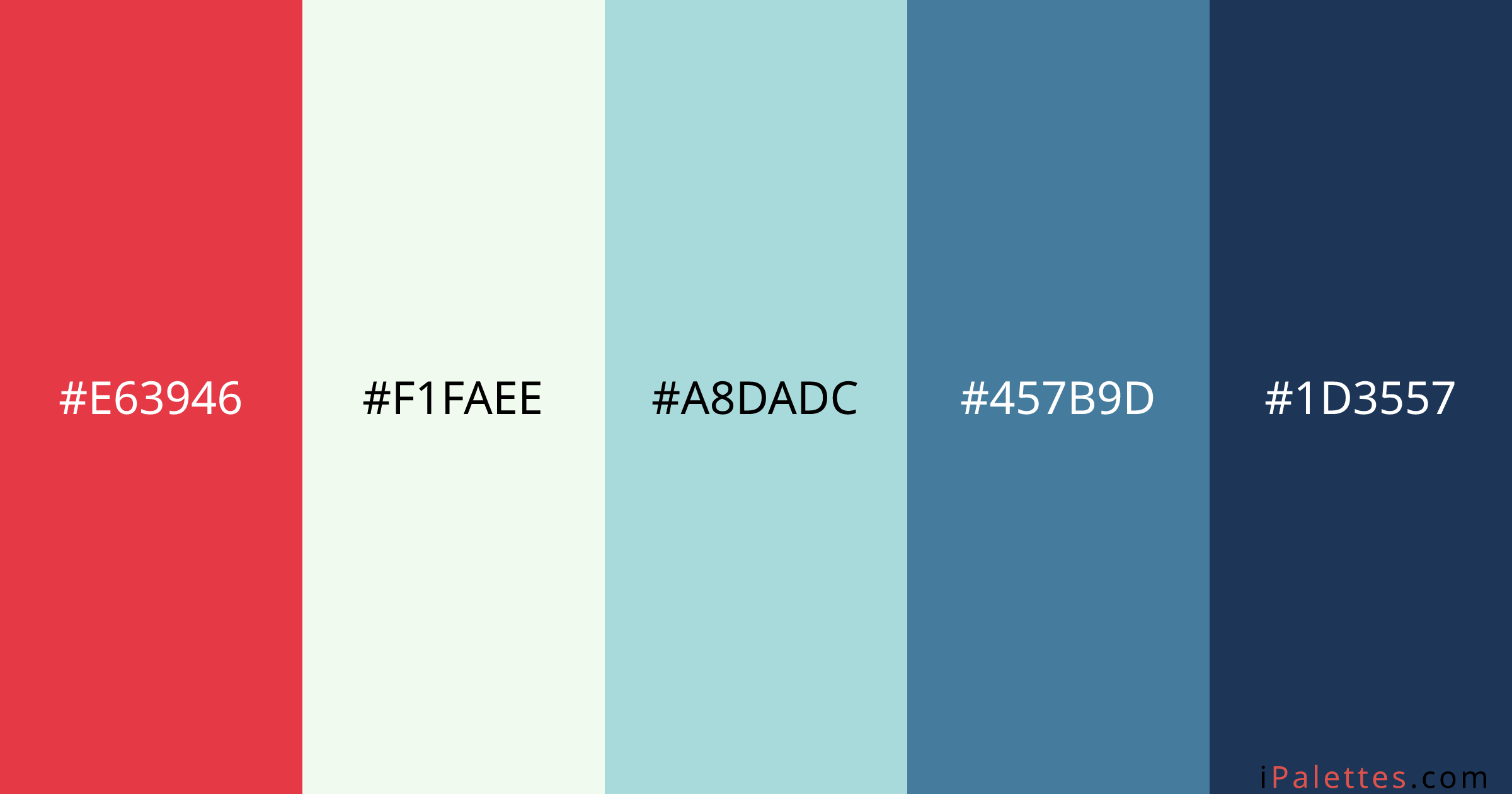 Squid game Color Palette and colors #E63946 #F1FAEE #A8DADC #457B9D ...