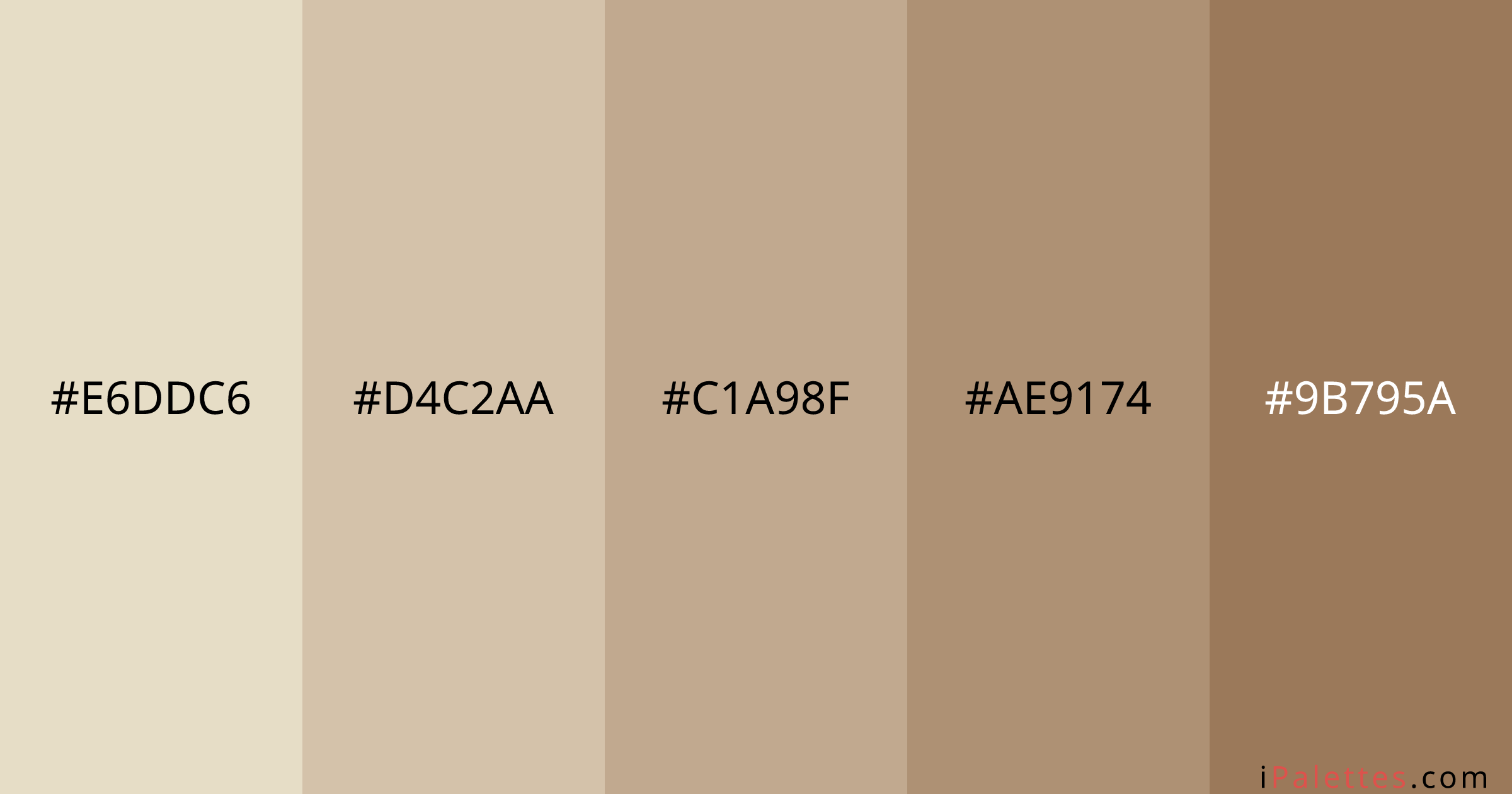 Tarte color match Color Palette and colors #E6DDC6 #D4C2AA #C1A98F # ...