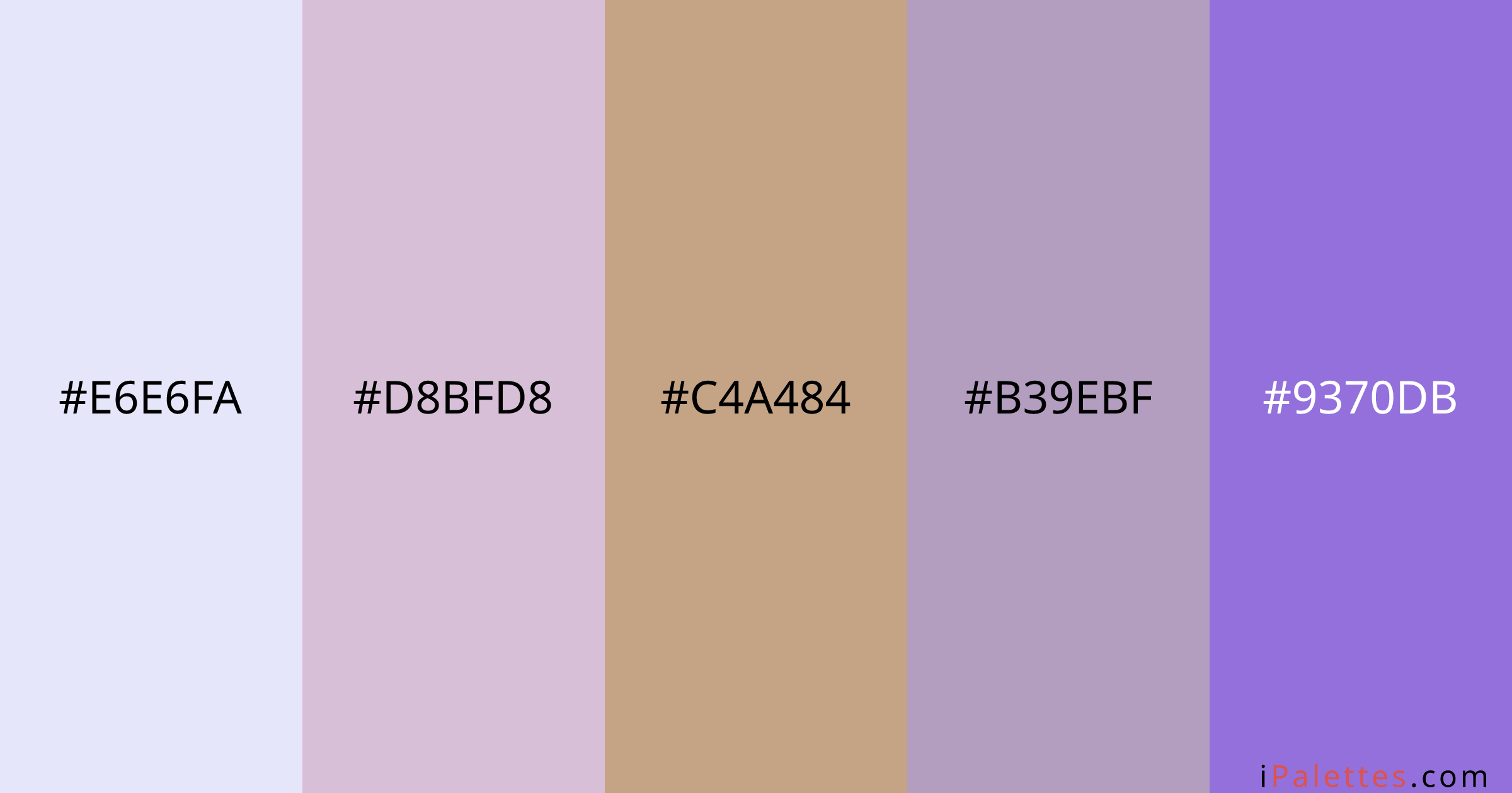 Lavender Color Palette and colors #E6E6FA #D8BFD8 #C4A484 #B39EBF ...