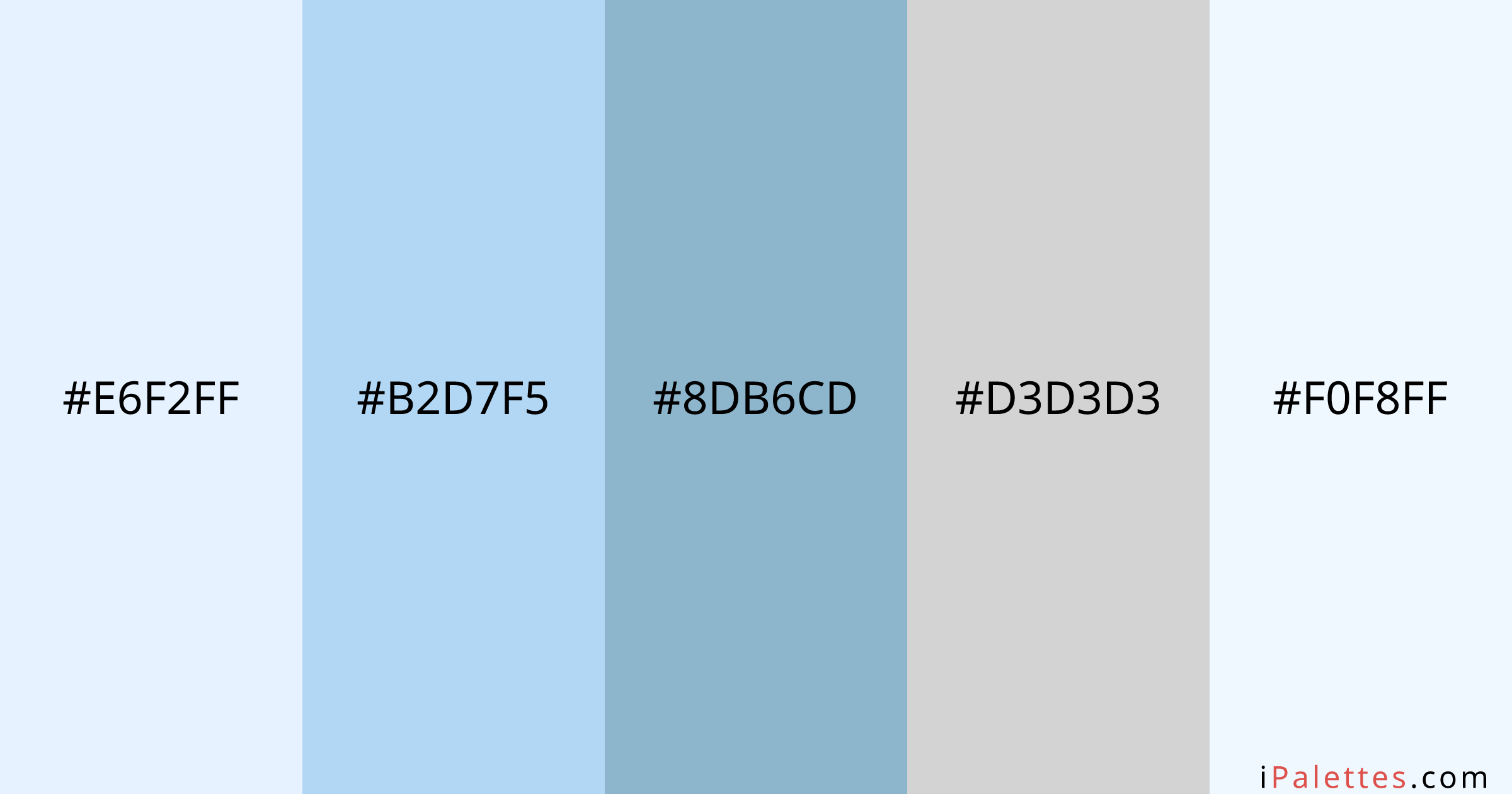 Winter Color Palette and colors #E6F2FF #B2D7F5 #8DB6CD #D3D3D3 #F0F8FF ...