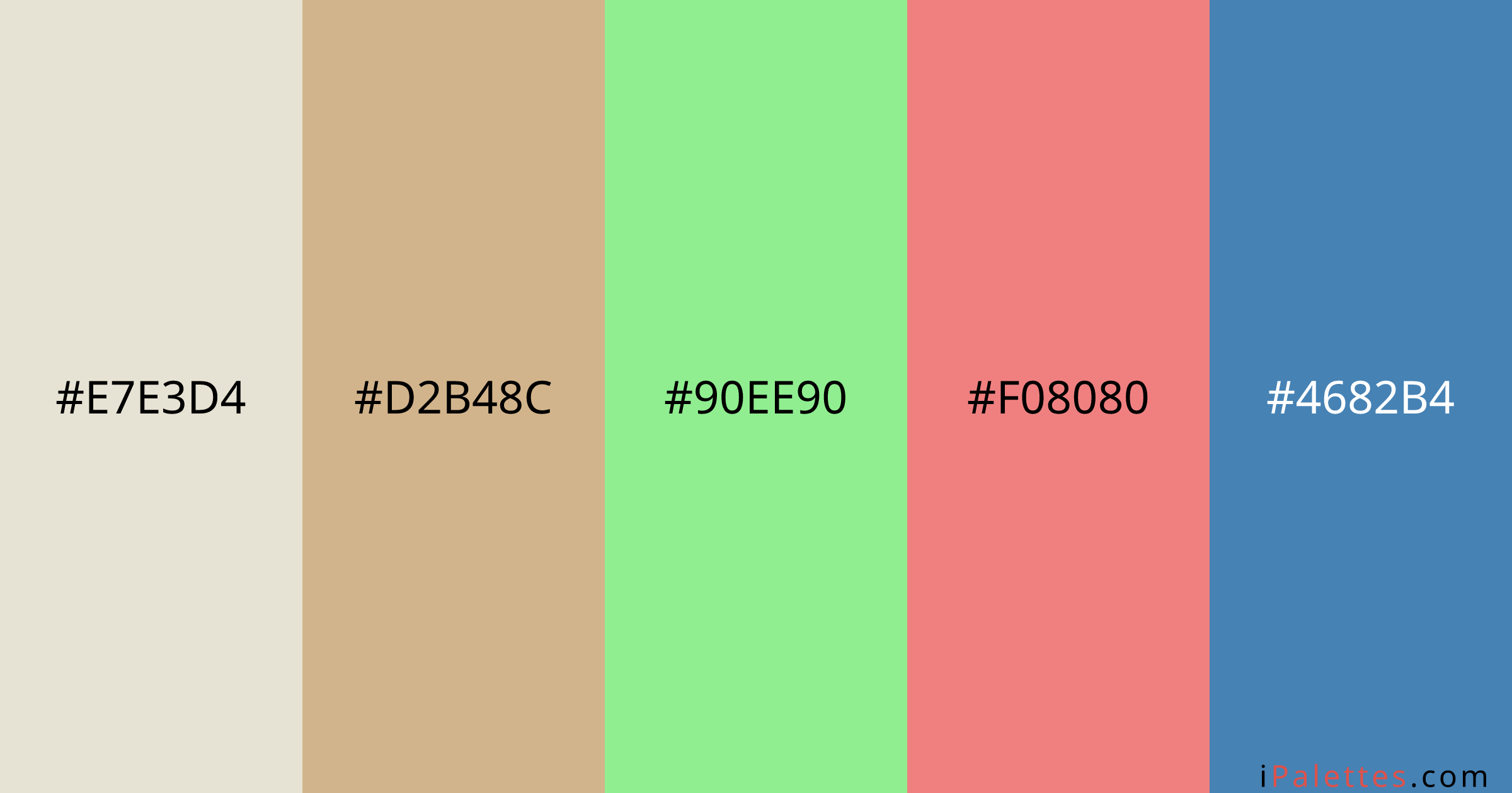 Japanese Color Palette and colors #E7E3D4 #D2B48C #90EE90 #F08080 ...