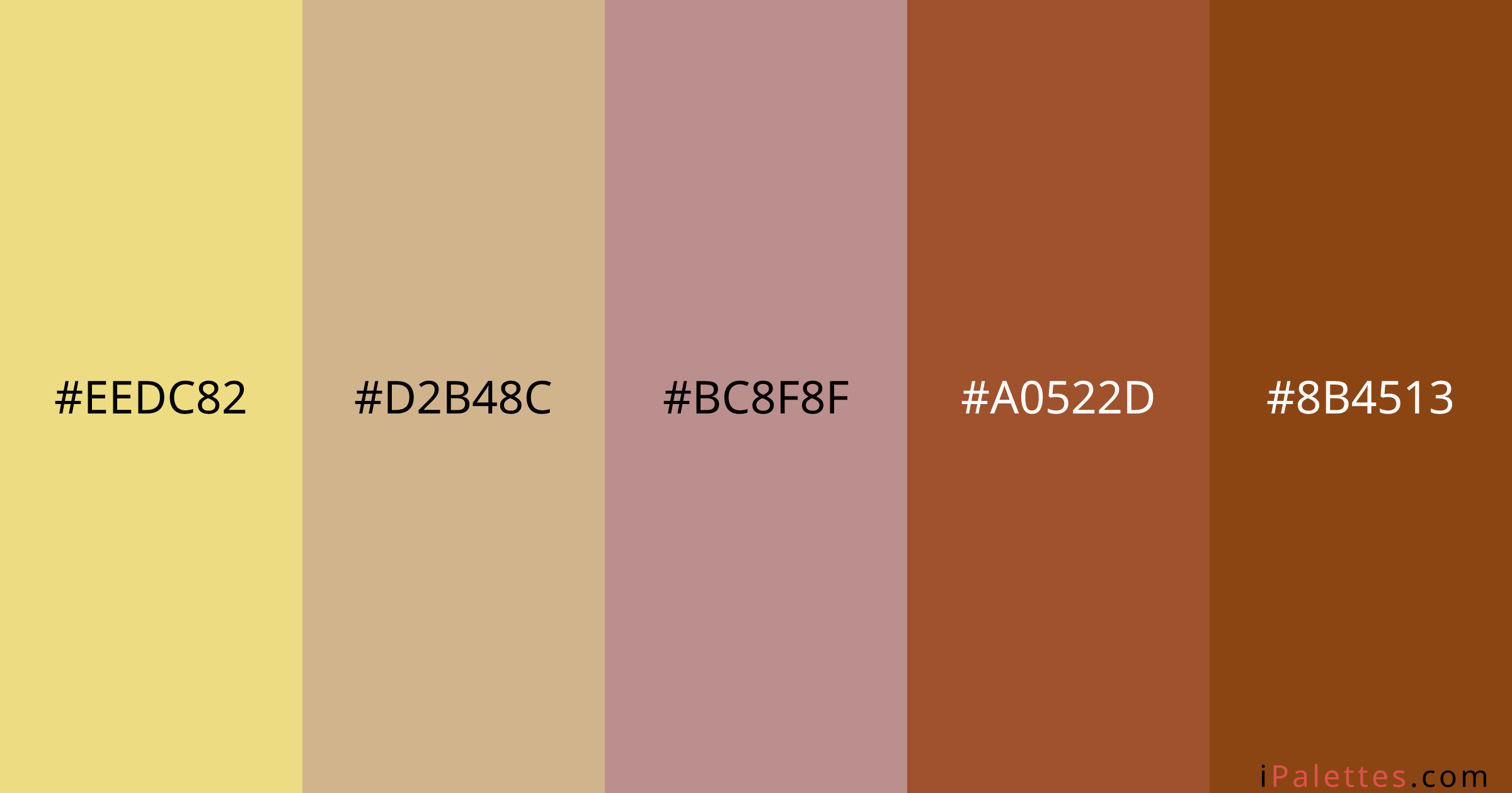 Camel brown beige Color Palette and colors #EEDC82 #D2B48C #BC8F8F # ...